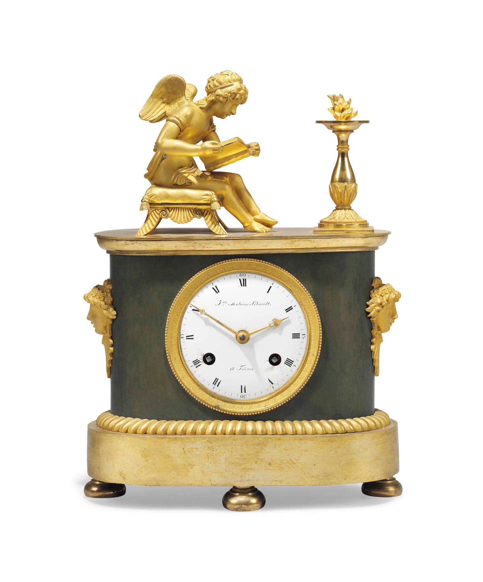 AN EMPIRE PATINATED-BRONZE AND ORMOLU STRIKING MANTEL CLOCK, ANTOINE ...