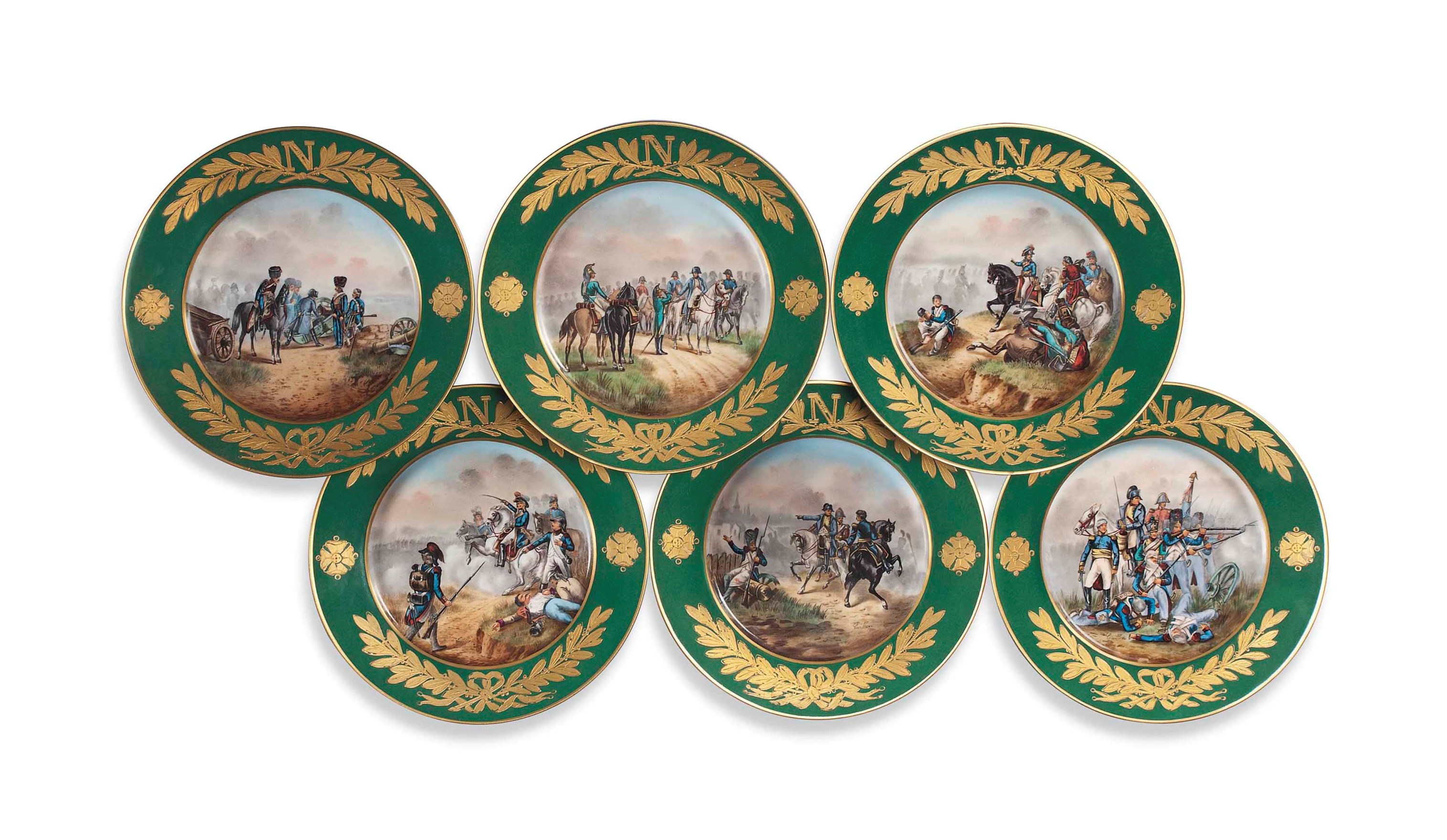 SIX SEVRES-STYLE NAPOLEONIC PLATES, LATE 19TH CENTURY, IMITATION IRON ...