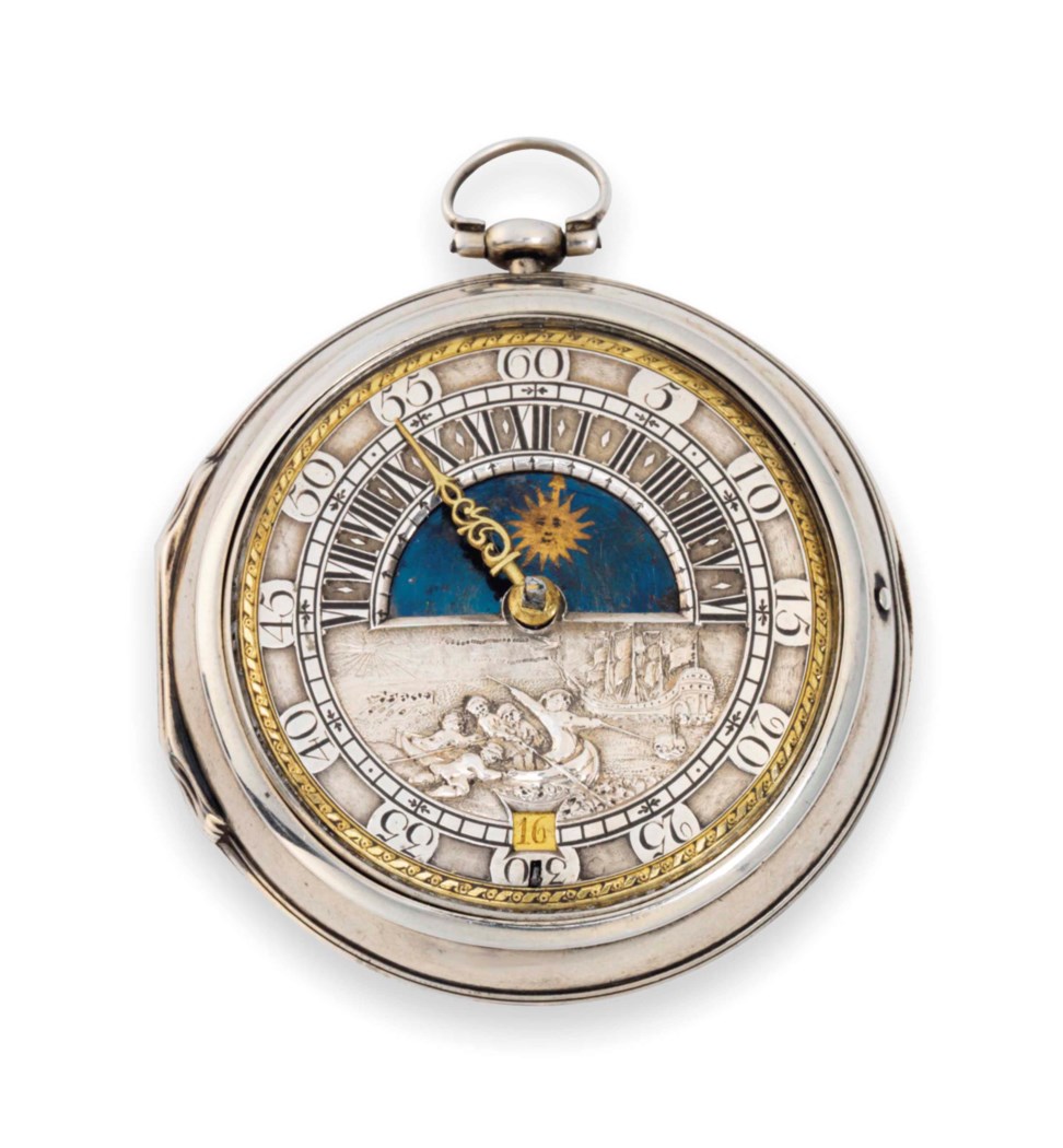 A DUTCH SILVER PAIRCASE VERGE POCKET WATCH WITH SUN AND MOON DIAL, THE ...
