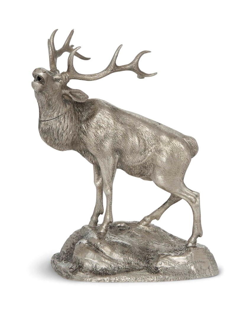 A VICTORIAN SILVER STAG TABLE ORNAMENT, MARK OF FREDERICK EDMONDS AND ...