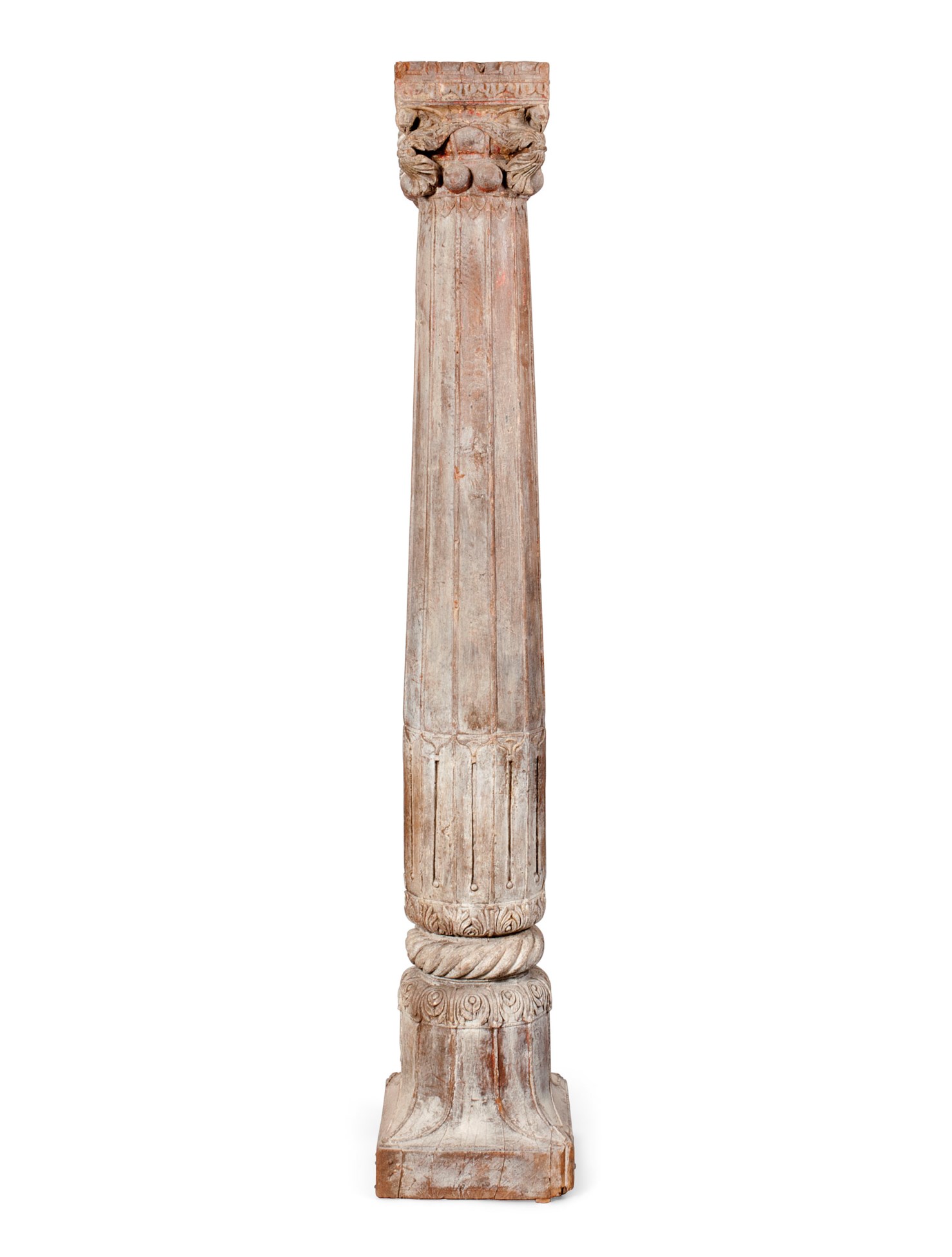 A SET OF FOUR NORTH INDIAN TEAK TEMPLE COLUMNS