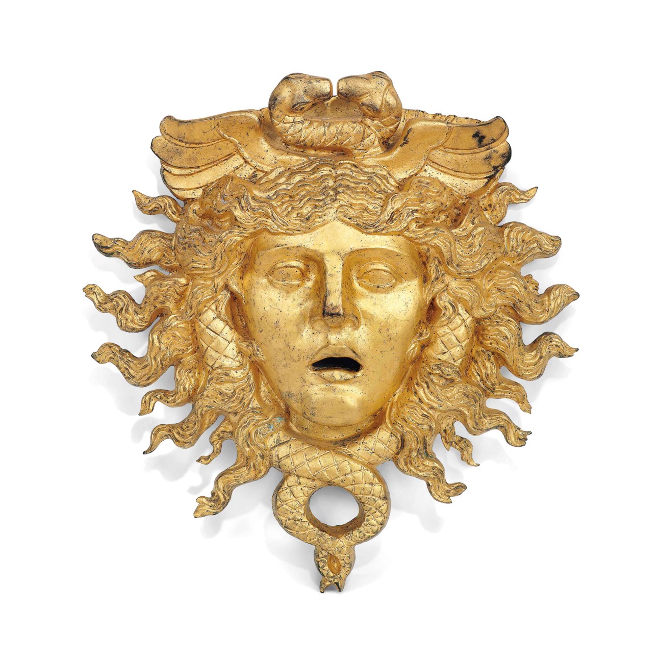 A LARGE GILT-BRONZE MASK OF HERMES, CAST FROM THE ORIGINAL FOR TALISMAN ...