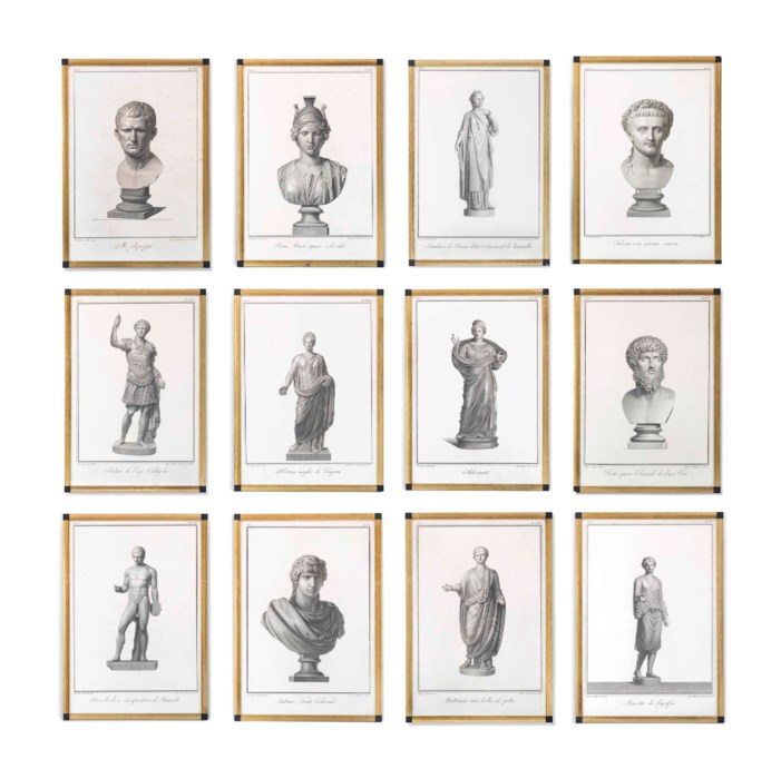 A SET OF TWELVE ENGRAVINGS OF CLASSICAL FIGURES AND BUSTS, 19TH CENTURY ...