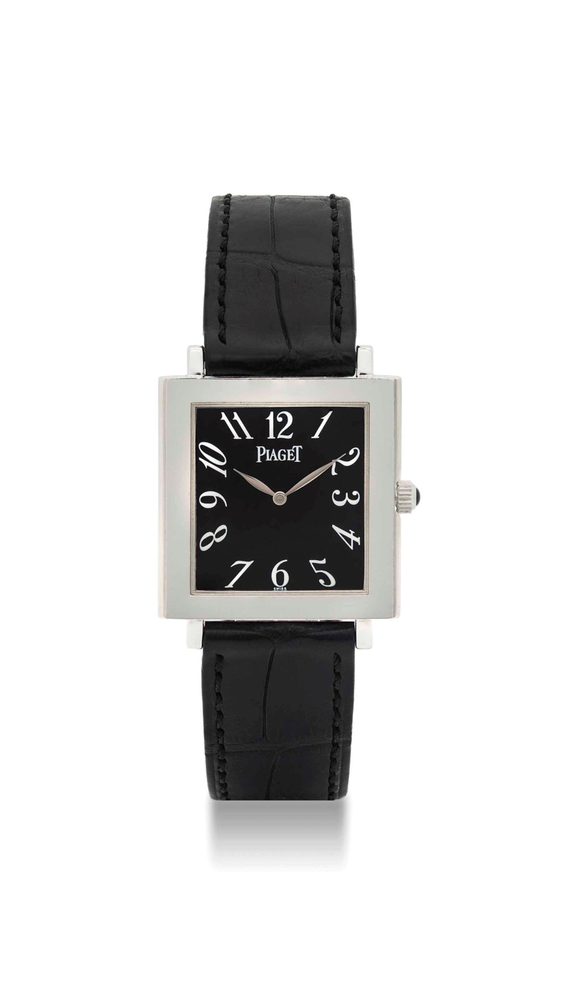 PIAGET. A FINE 18K WHITE GOLD SQUARE WRISTWATCH , SIGNED PIAGET, CASE ...