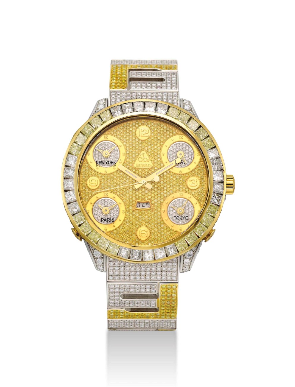 JACOB & CO. A LARGE 18K WHITE GOLD, YELLOW DIAMOND AND DIAMOND-SET ...