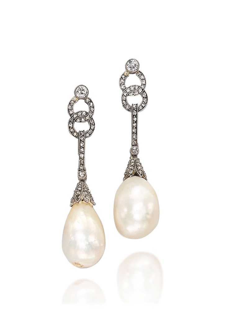A PAIR OF ANTIQUE NATURAL PEARL AND DIAMOND EAR PENDANTS | Christie's