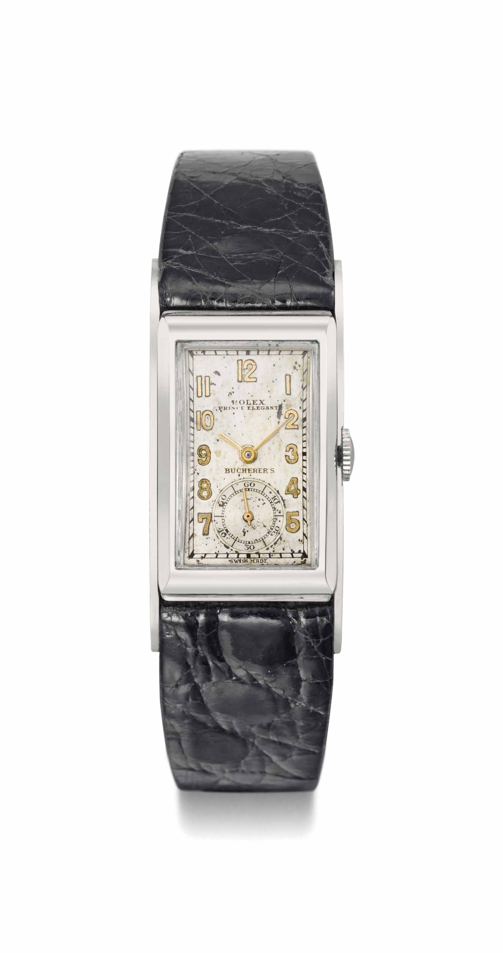 Rolex. A very fine, rare and unusual stainless steel rectangular curved ...