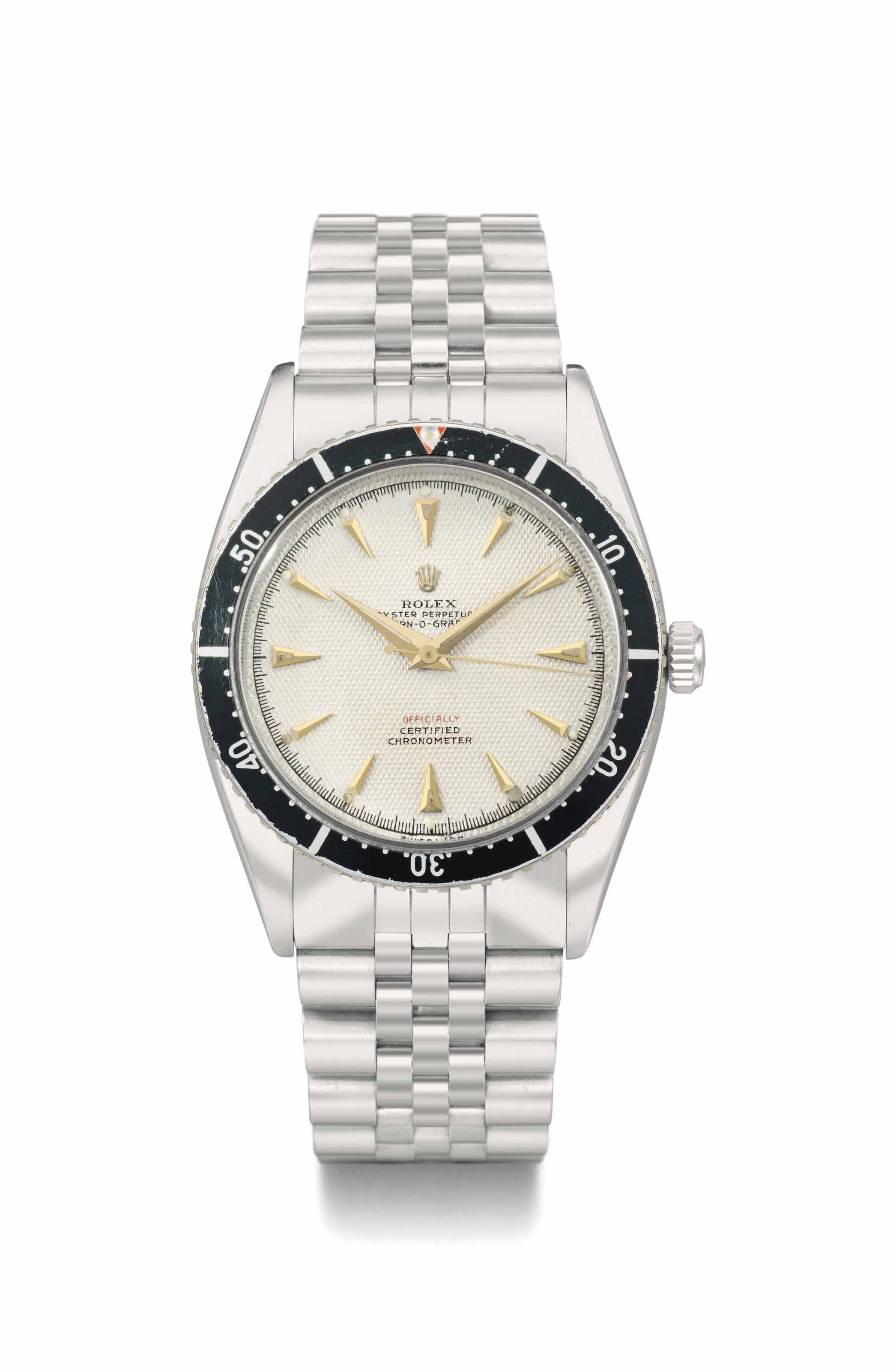 Rolex. A rare stainless steel automatic wristwatch with sweep centre ...