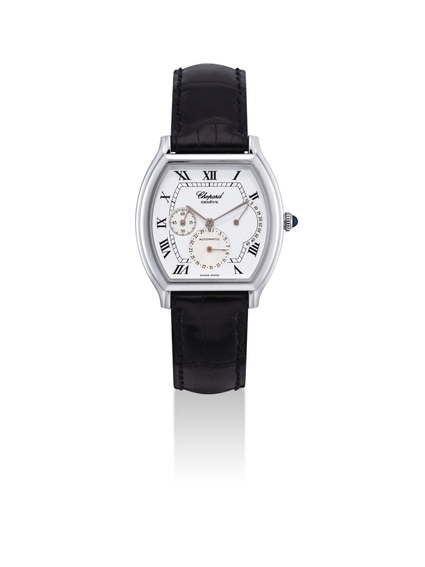 CHOPARD. A PLATINUM LIMITED EDITION TONNEAU-SHAPED AUTOMATIC WRISTWATCH ...