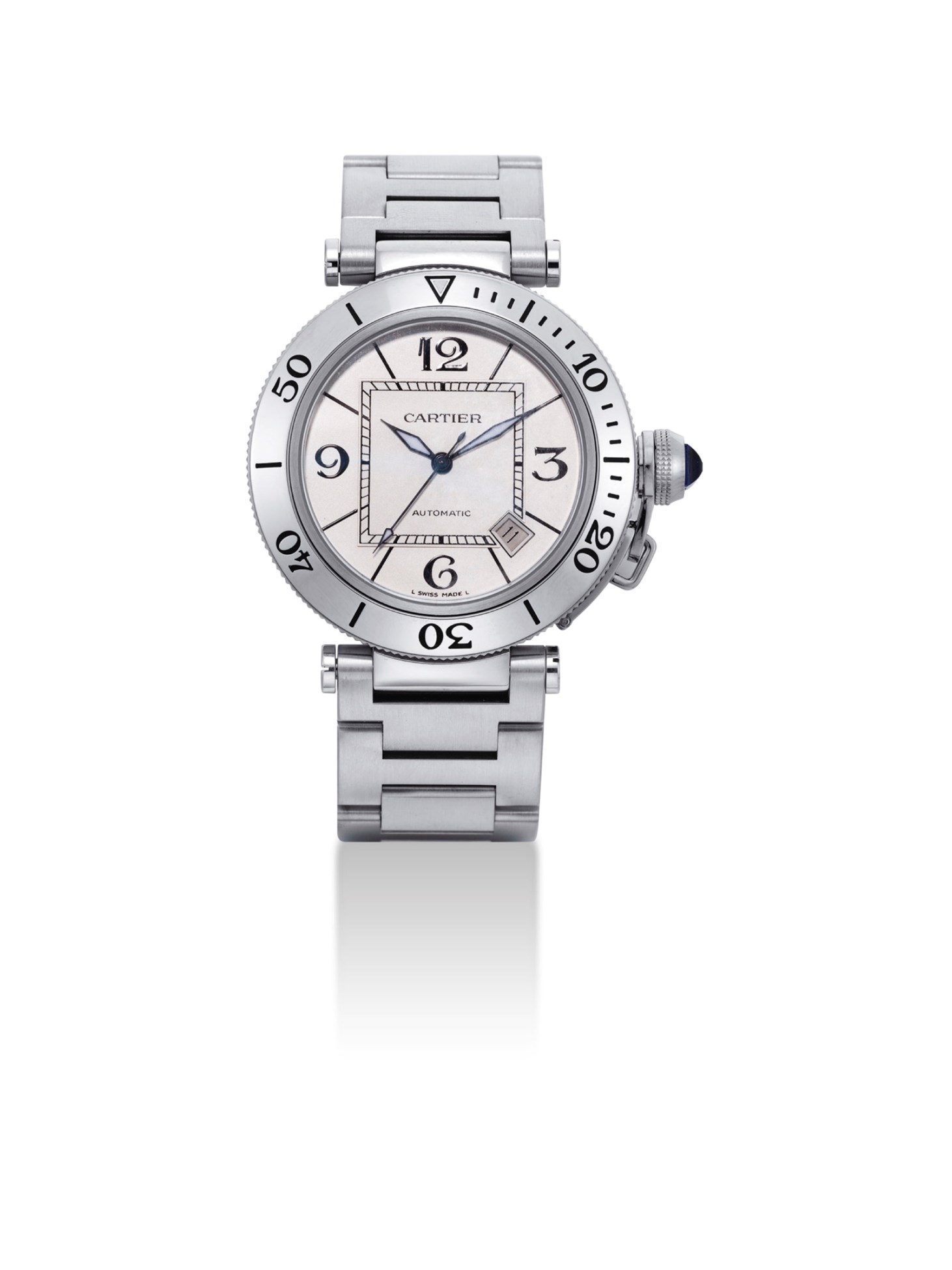 CARTIER. A STAINLESS STEEL AUTOMATIC WRISTWATCH WITH SWEEP CENTRE ...