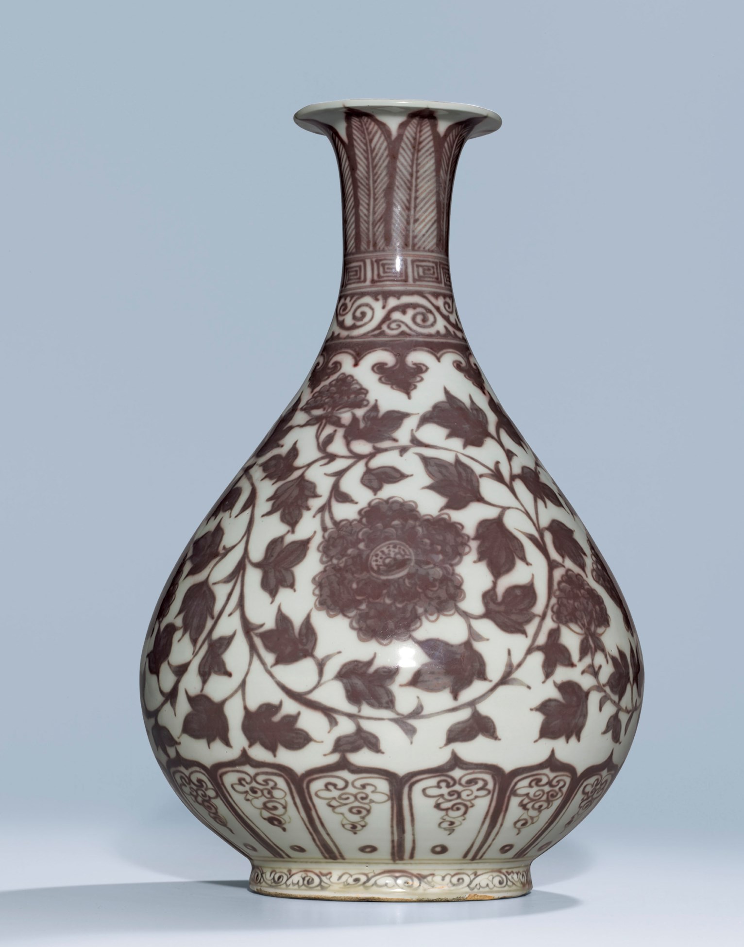 A FINE AND EXTREMELY RARE COPPER-RED DECORATED PEAR-SHAPED VASE ...