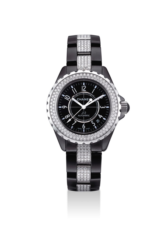 CHANEL. A CERAMIC, STAINLESS STEEL AND DIAMOND-SET AUTOMATIC WRISTWATCH ...