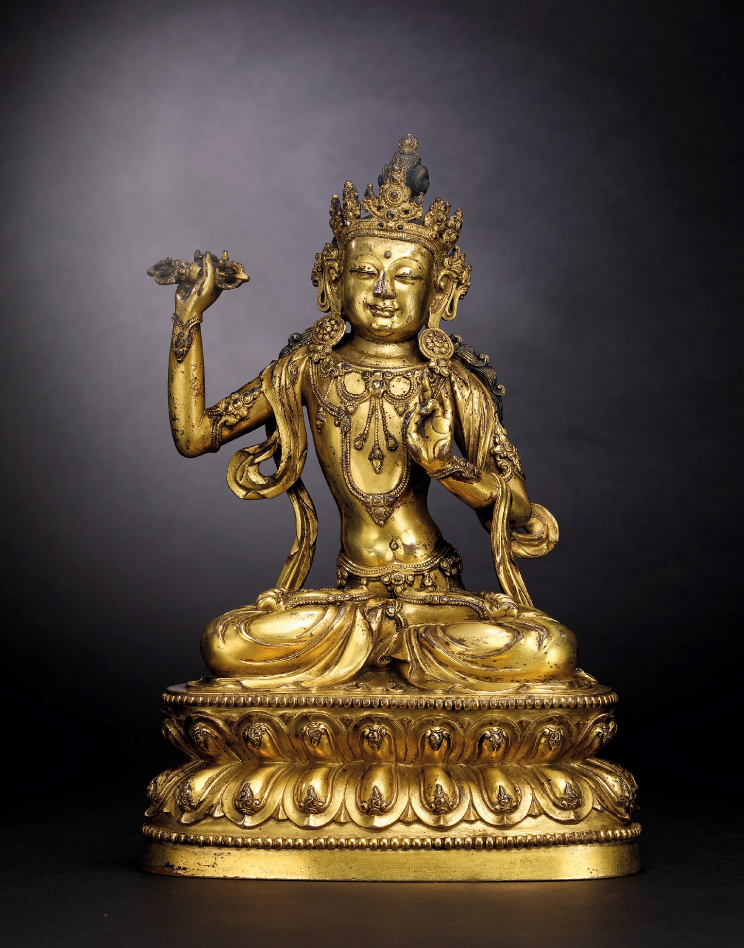 A RARE GILT-BRONZE FIGURE OF VAJRAPANI , XUANDE INCISED SIX-CHARACTER ...