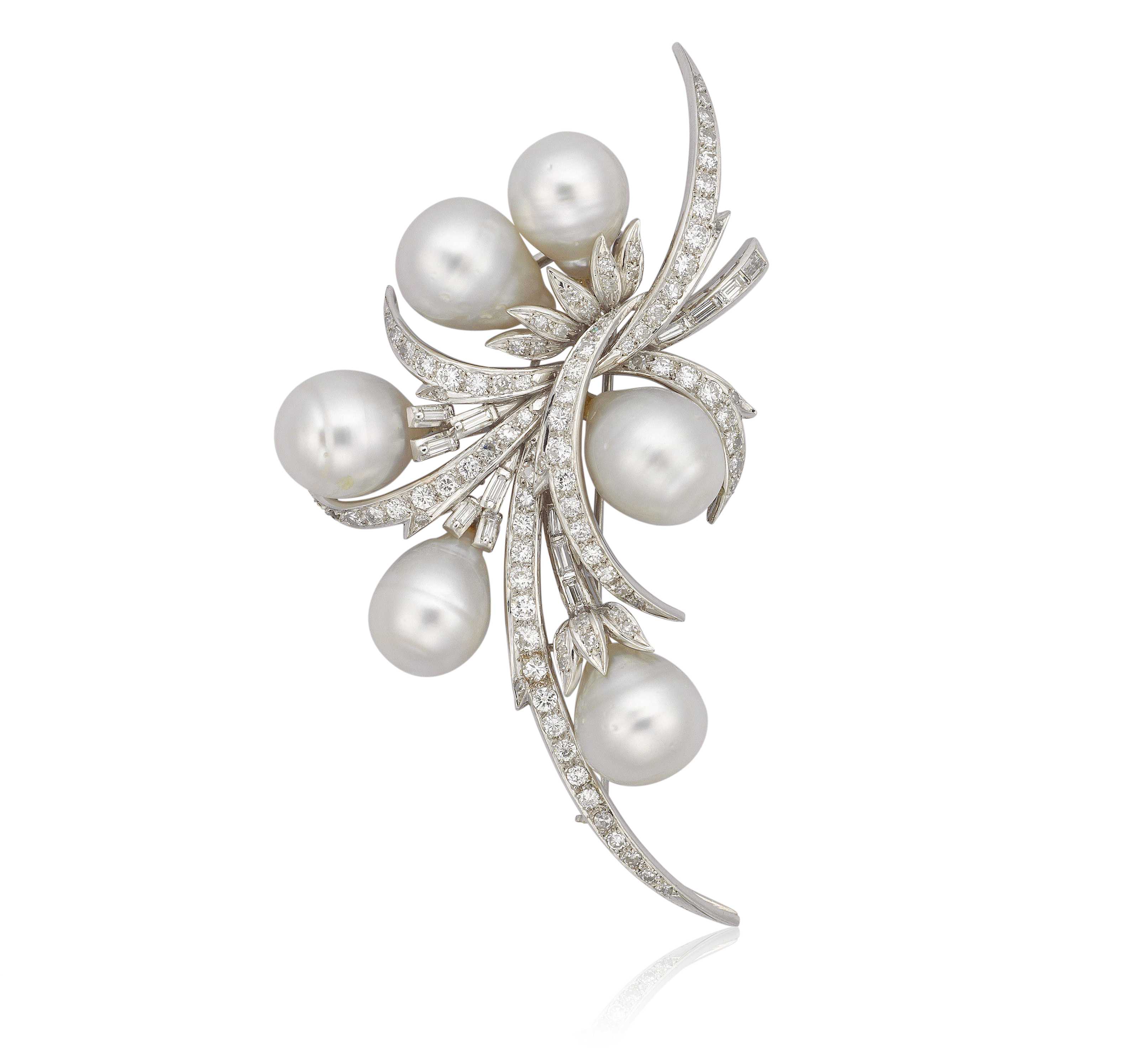 A CULTURED PEARL AND DIAMOND BROOCH, | Christie’s