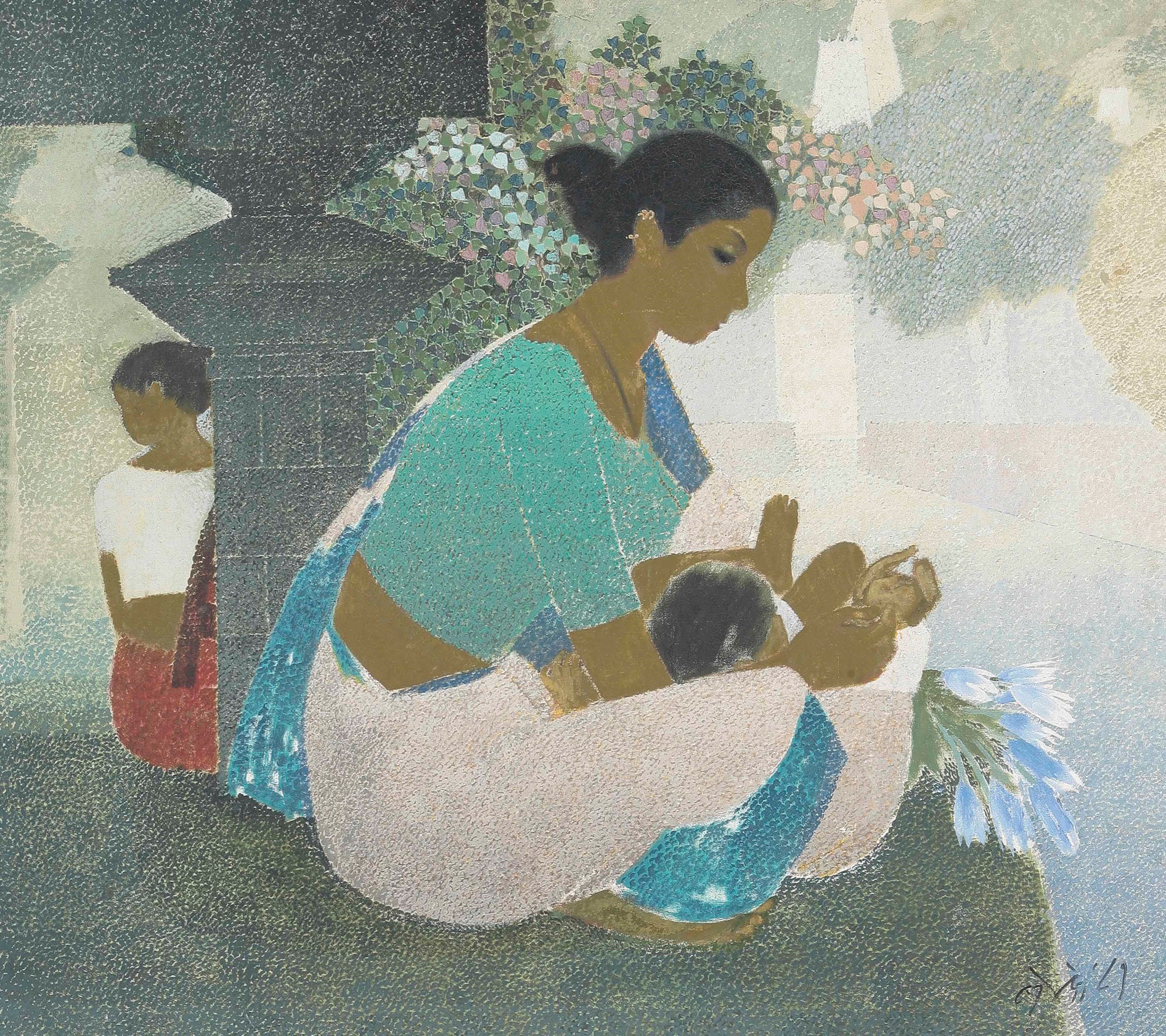 NARAYAN SHRIDHAR BENDRE (1910-1992) , Untitled (Mother and Child ...