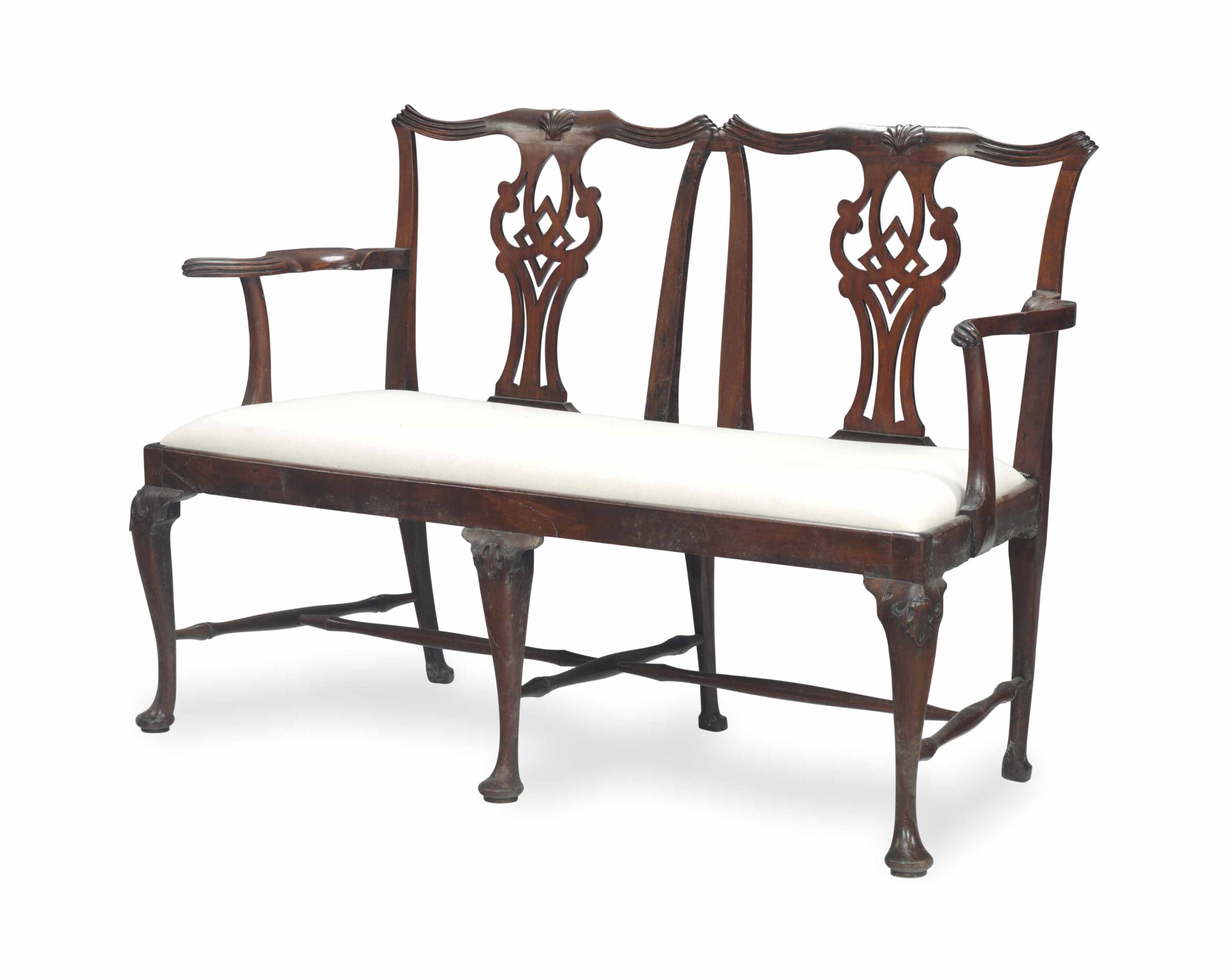 A GEORGE II MAHOGANY DOUBLE CHAIR-BACK SETTEE,
