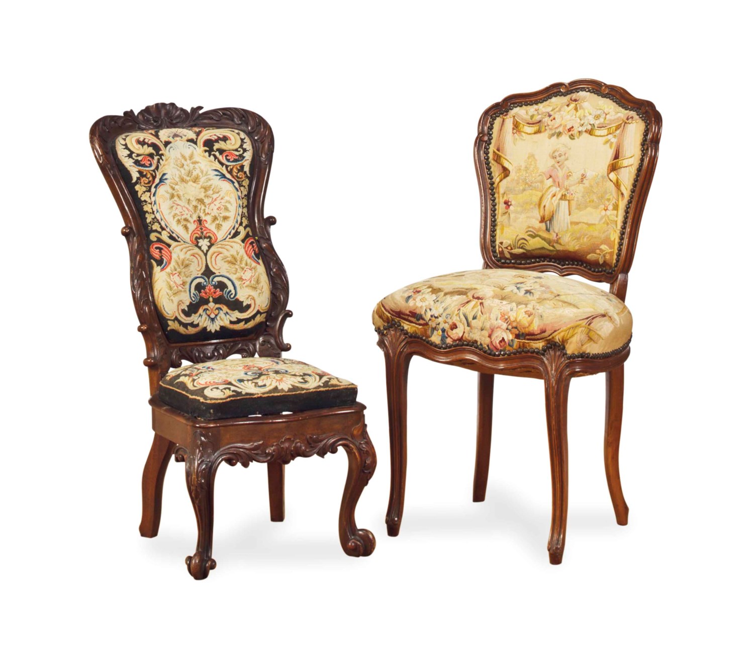 AN AMERICAN ROCOCO REVIVAL MAHOGANY SIDE CHAIR, AND A PAIR OF LOUIS XV ...