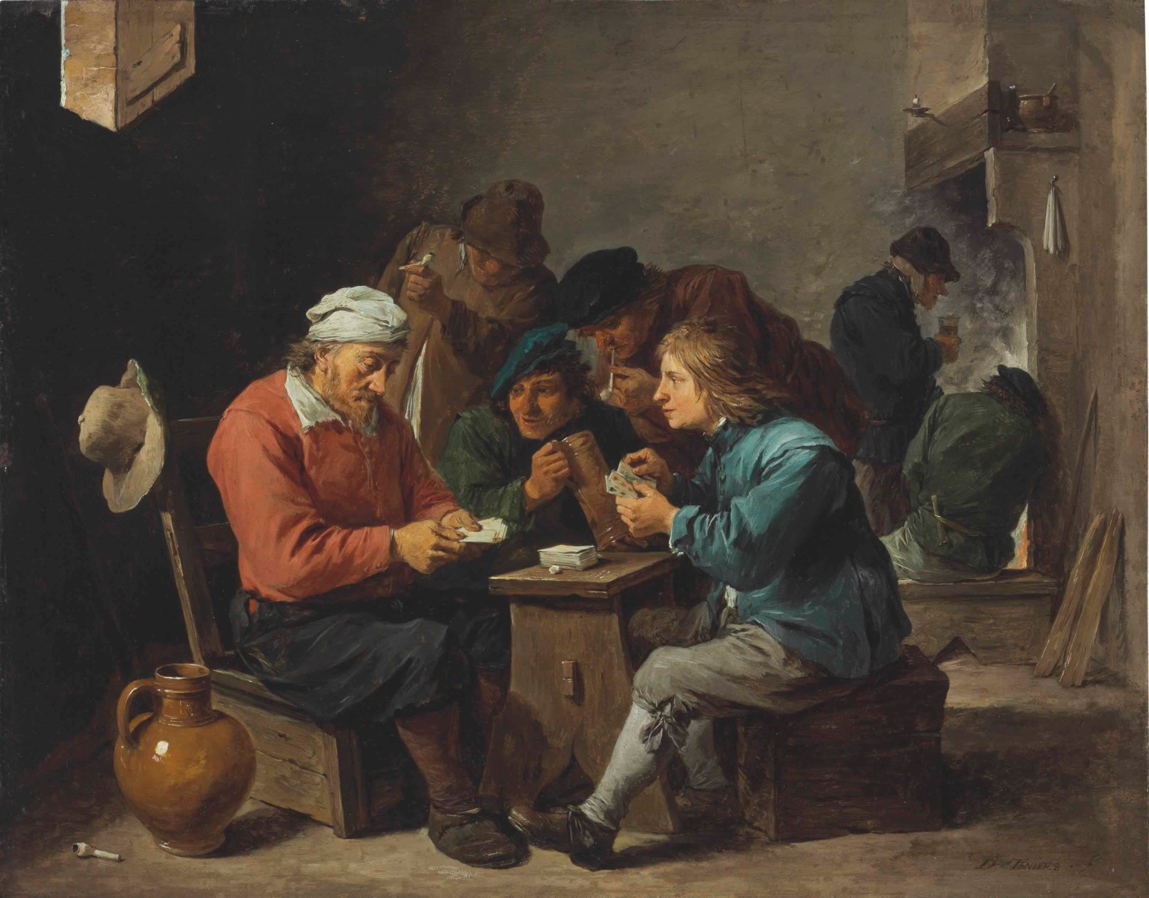 David Teniers II (Antwerp 1610-1690 Brussels) , Peasants playing cards ...
