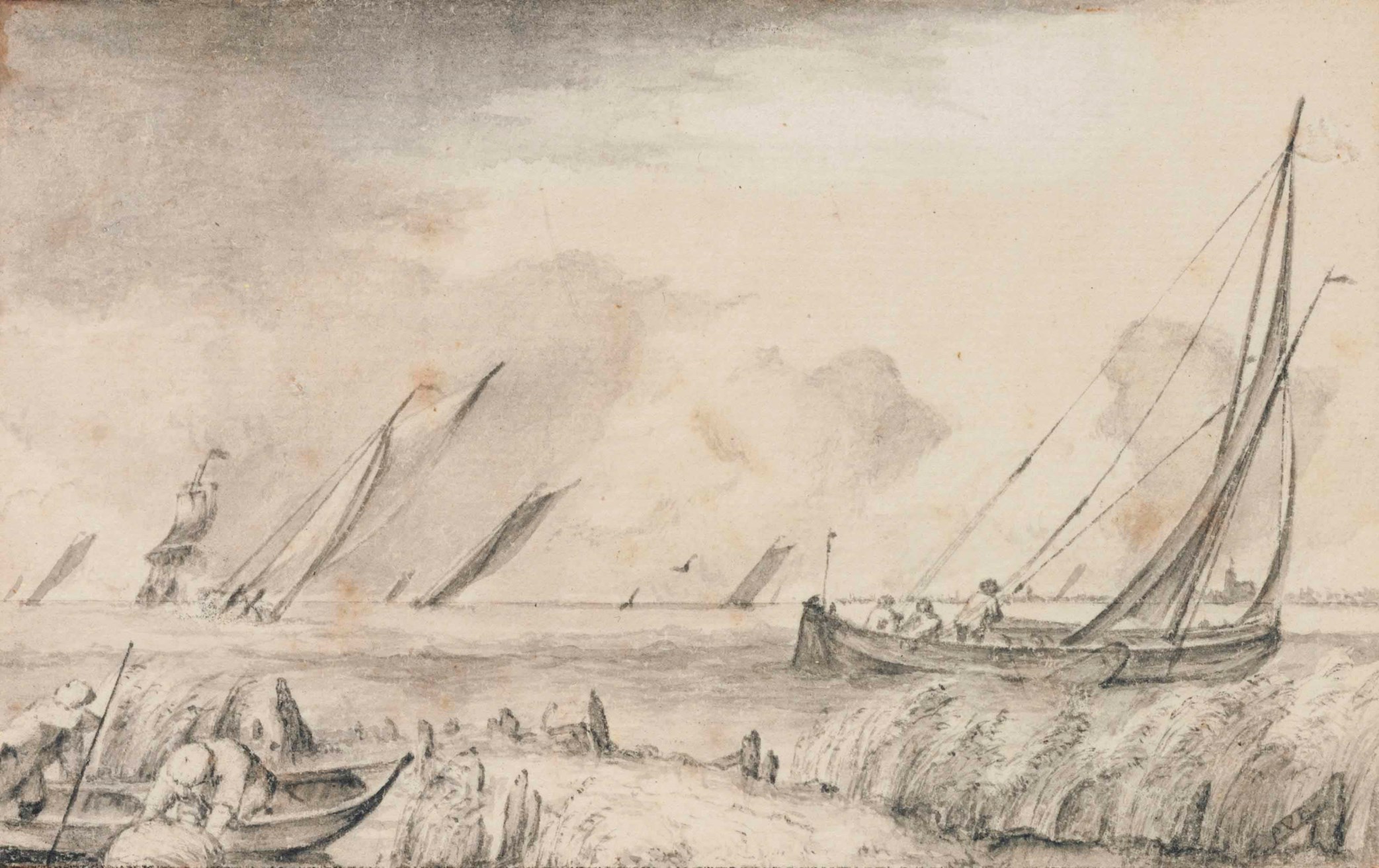 Pieter van Everdingen (Amsterdam 1657-1739) , Fishing boats at sea and ...