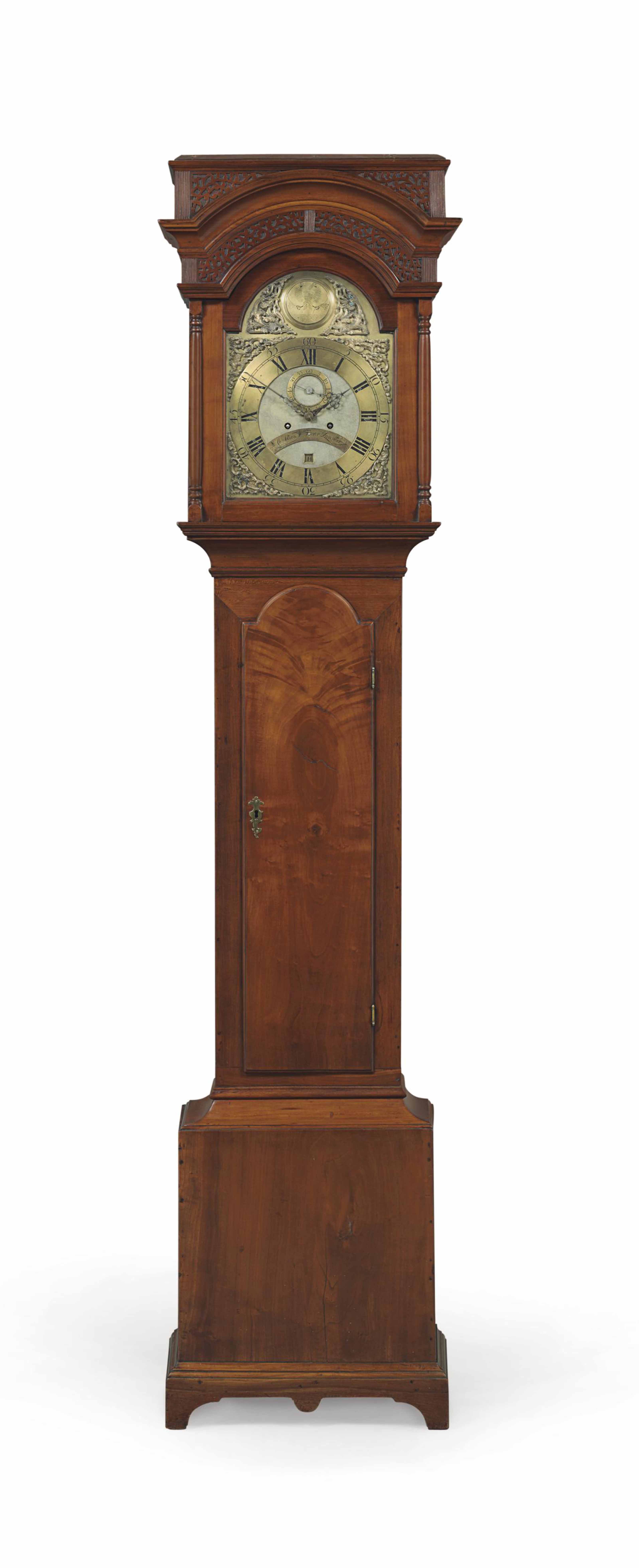 A QUEEN ANNE CHERRYWOOD TALL CASE CLOCK