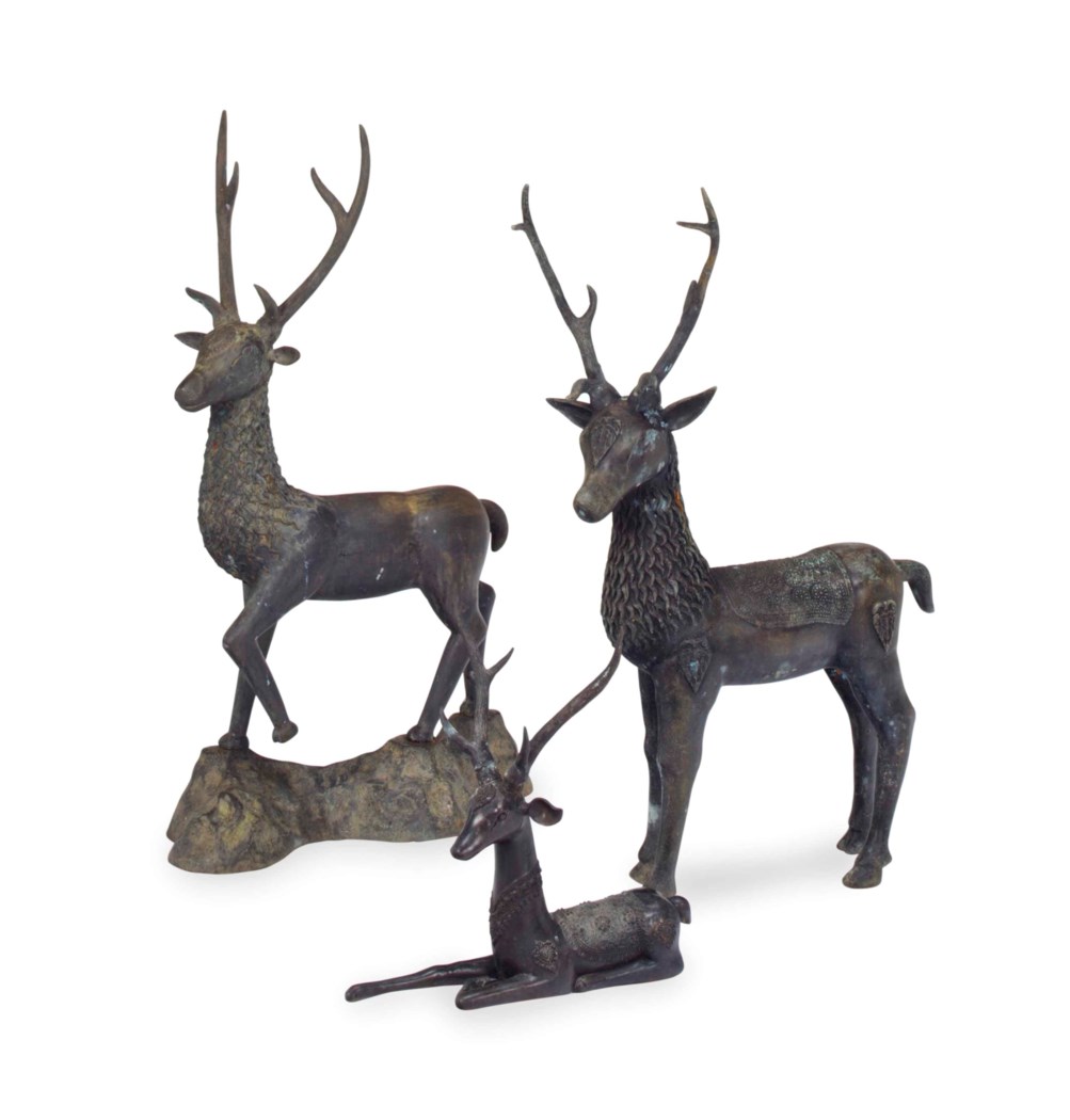 A GROUP OF SIX BRONZE MODELS OF DEER, , 20TH CENTURY, | Christie's
