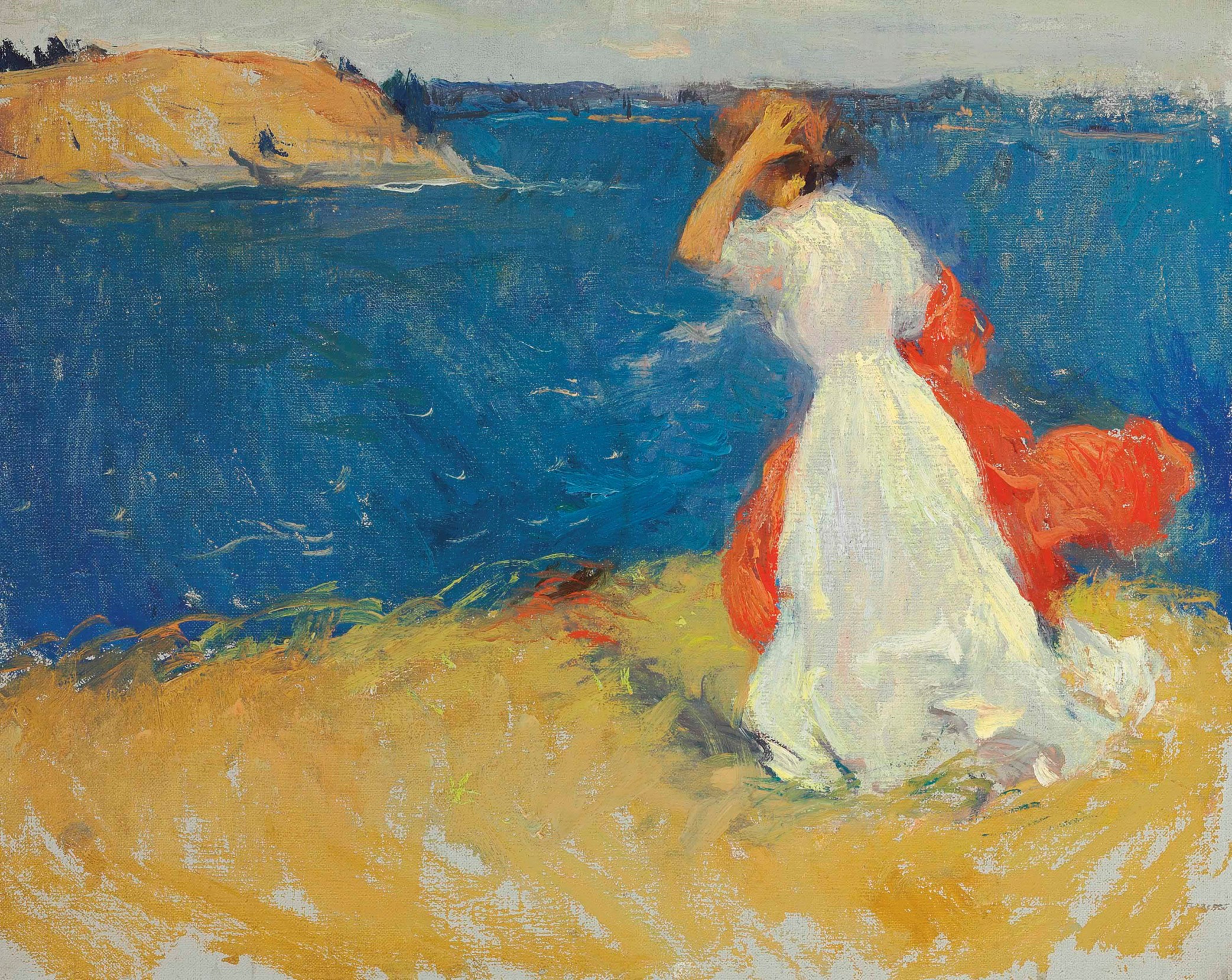 Frank Weston Benson (1862-1951) , Girl on the Headland | Christie's