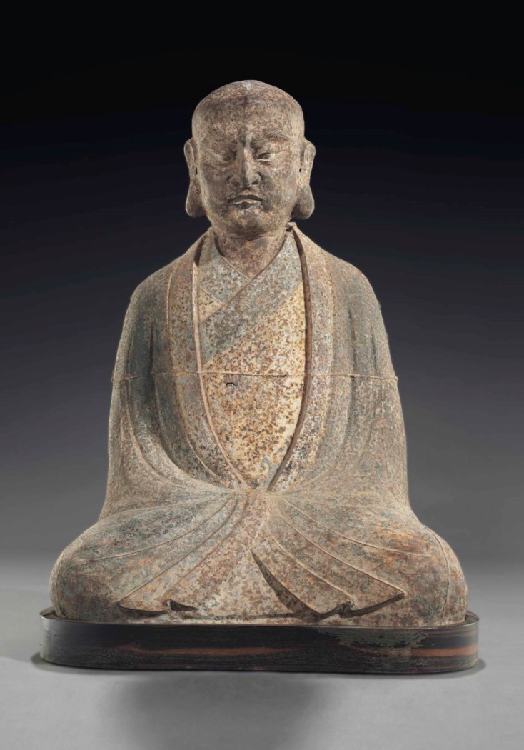 A LARGE DATED CAST-IRON FIGURE OF A SEATED LUOHAN , MING DYNASTY, DATED ...