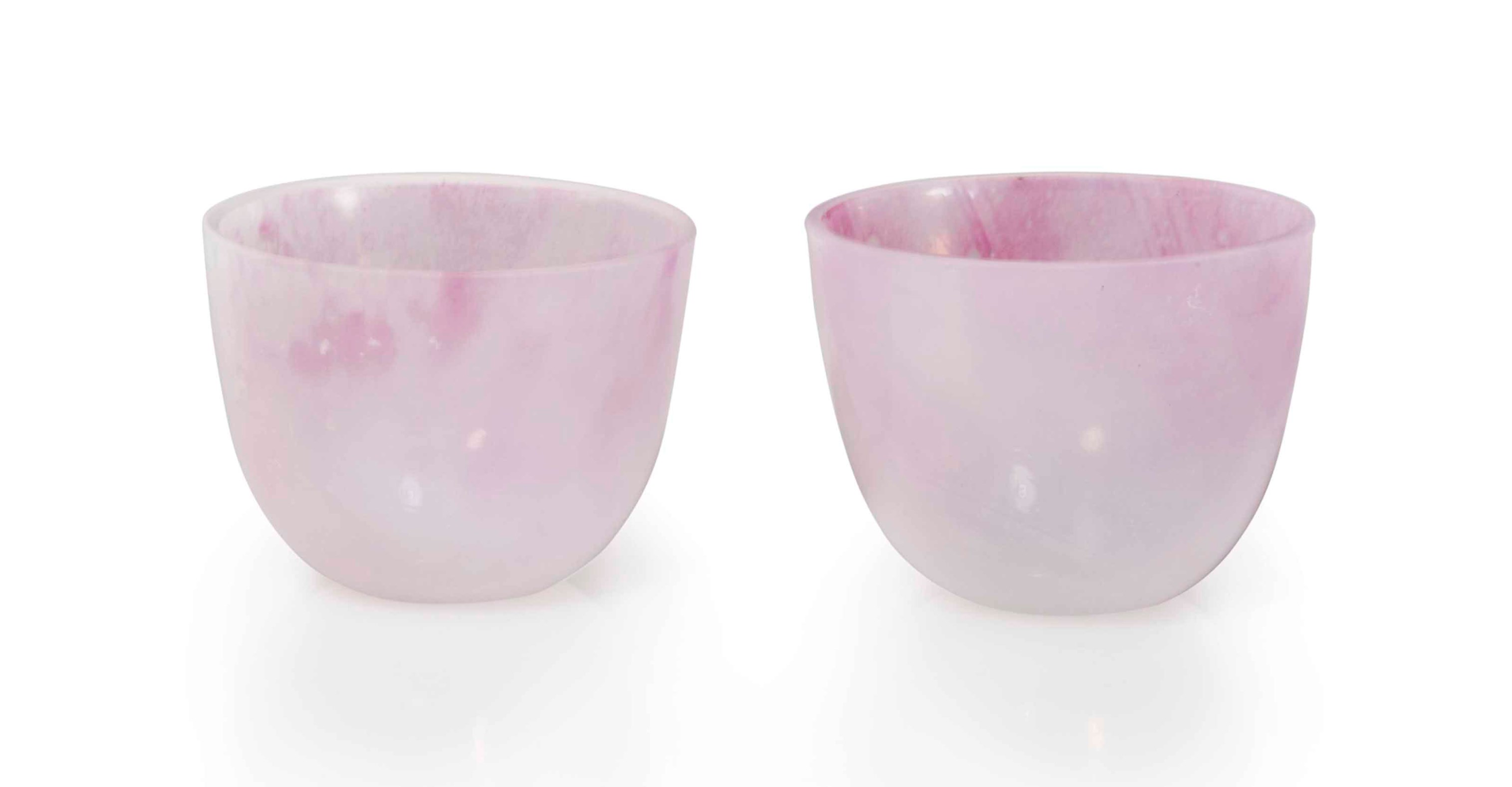 A PAIR OF MOTTLED PINK AND WHITE TRANSLUCENT GLASS WINE CUPS , 19TH ...