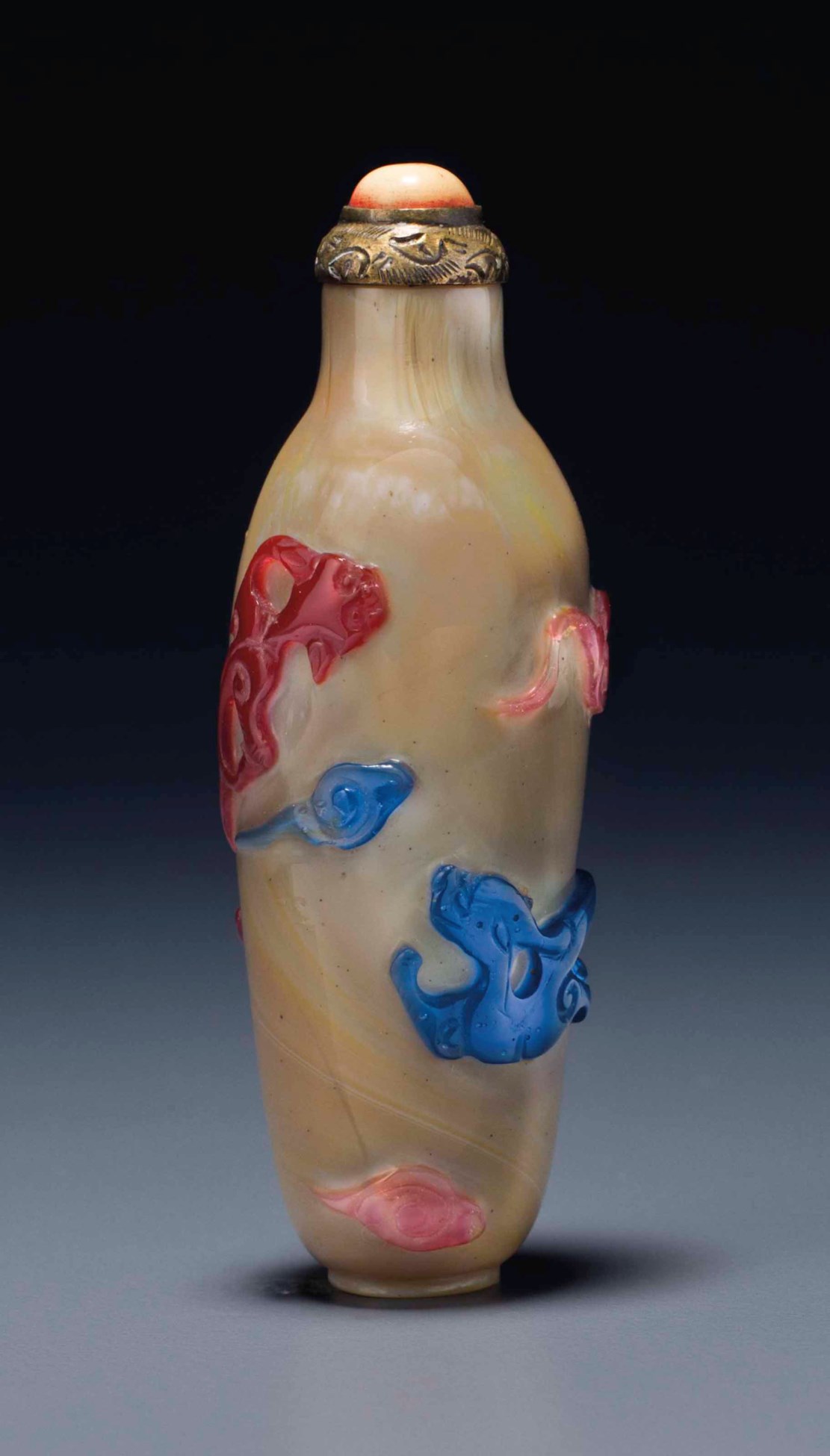 A RED AND BLUE-OVERLAY GLASS SNUFF BOTTLE , IMPERIAL GLASSWORKS ...