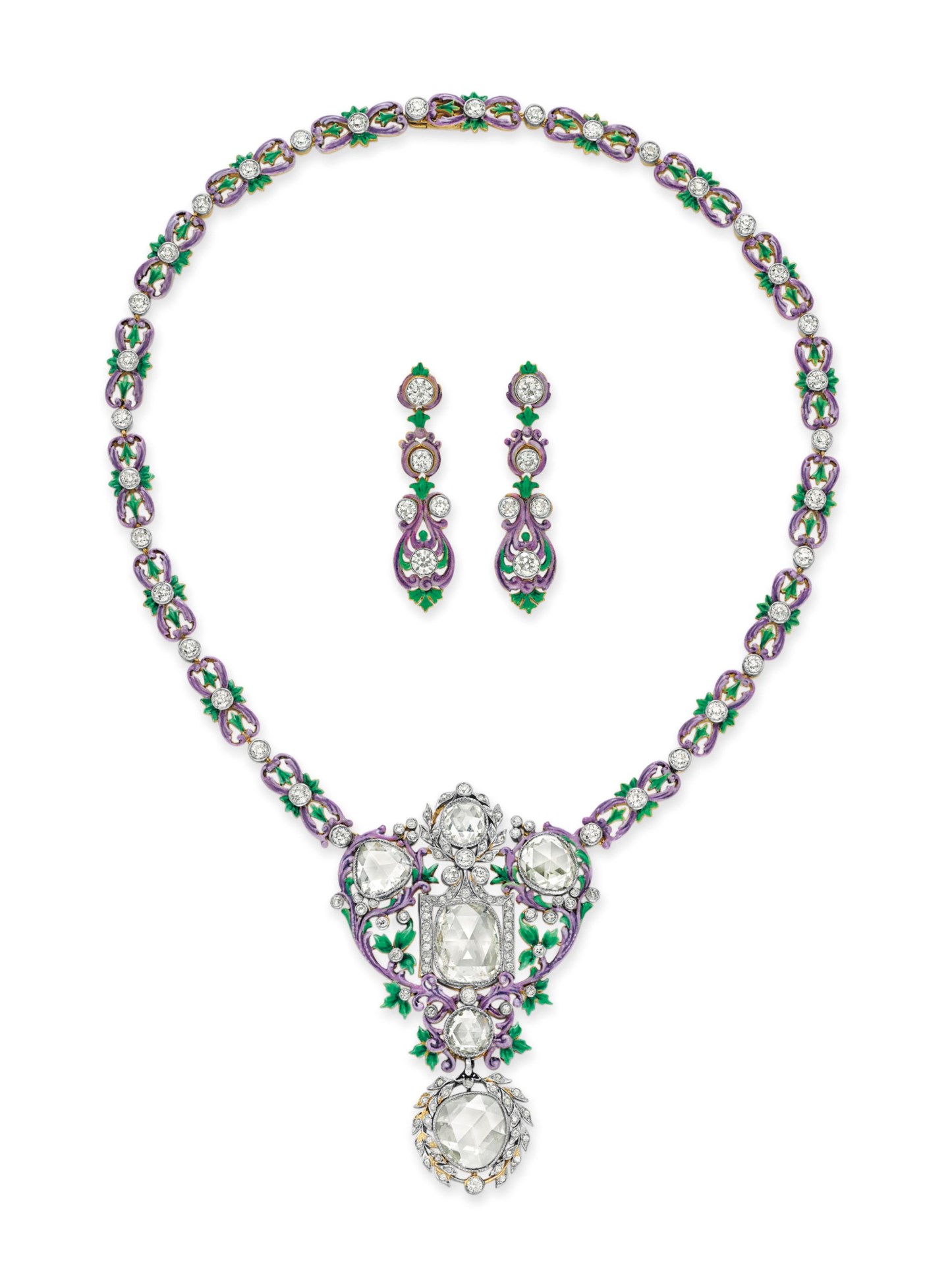 A SET OF BELLE ÉPOQUE DIAMOND AND ENAMEL JEWELRY, BY PAULDING FARNHAM ...