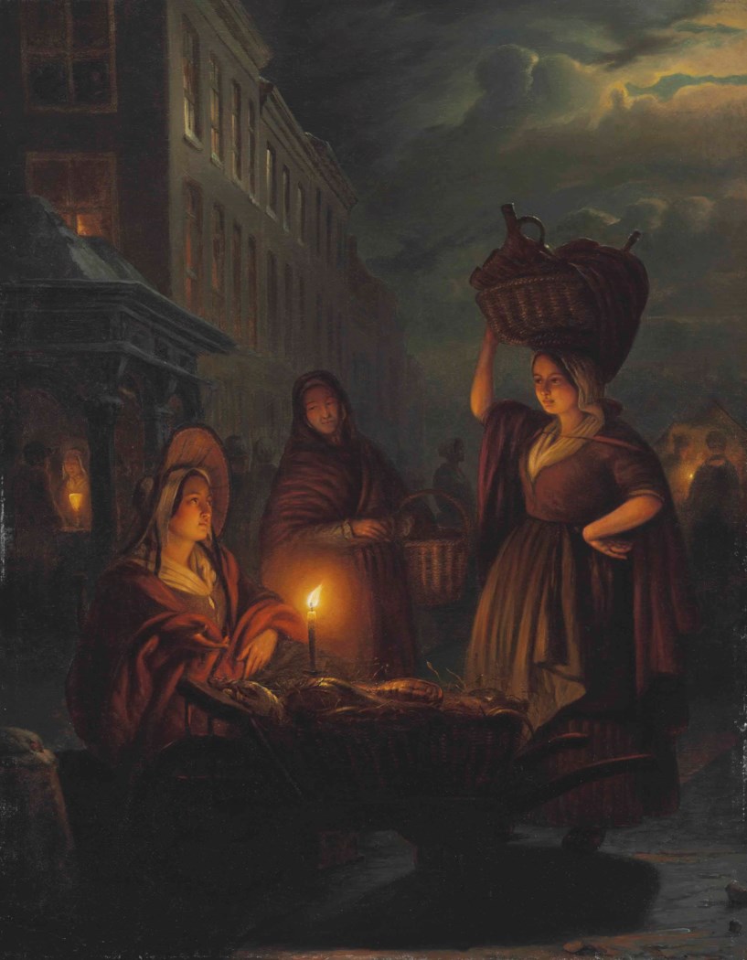 Petrus van Schendel (Belgian, 1806-1870) , Moonlight Market | Christie's