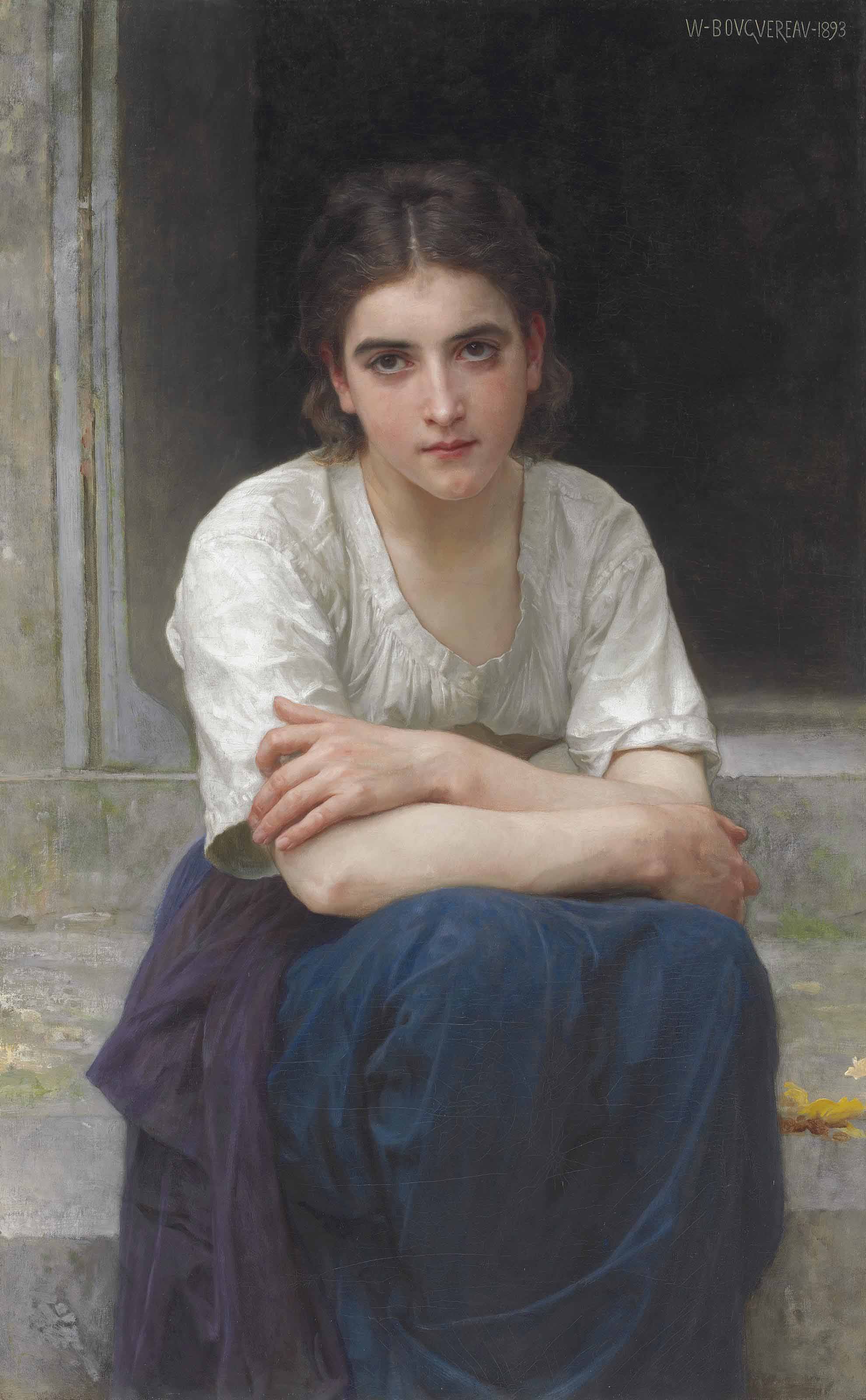 William-Adolphe Bouguereau (French, 1825-1905) , Rêverie sur le seuil ...