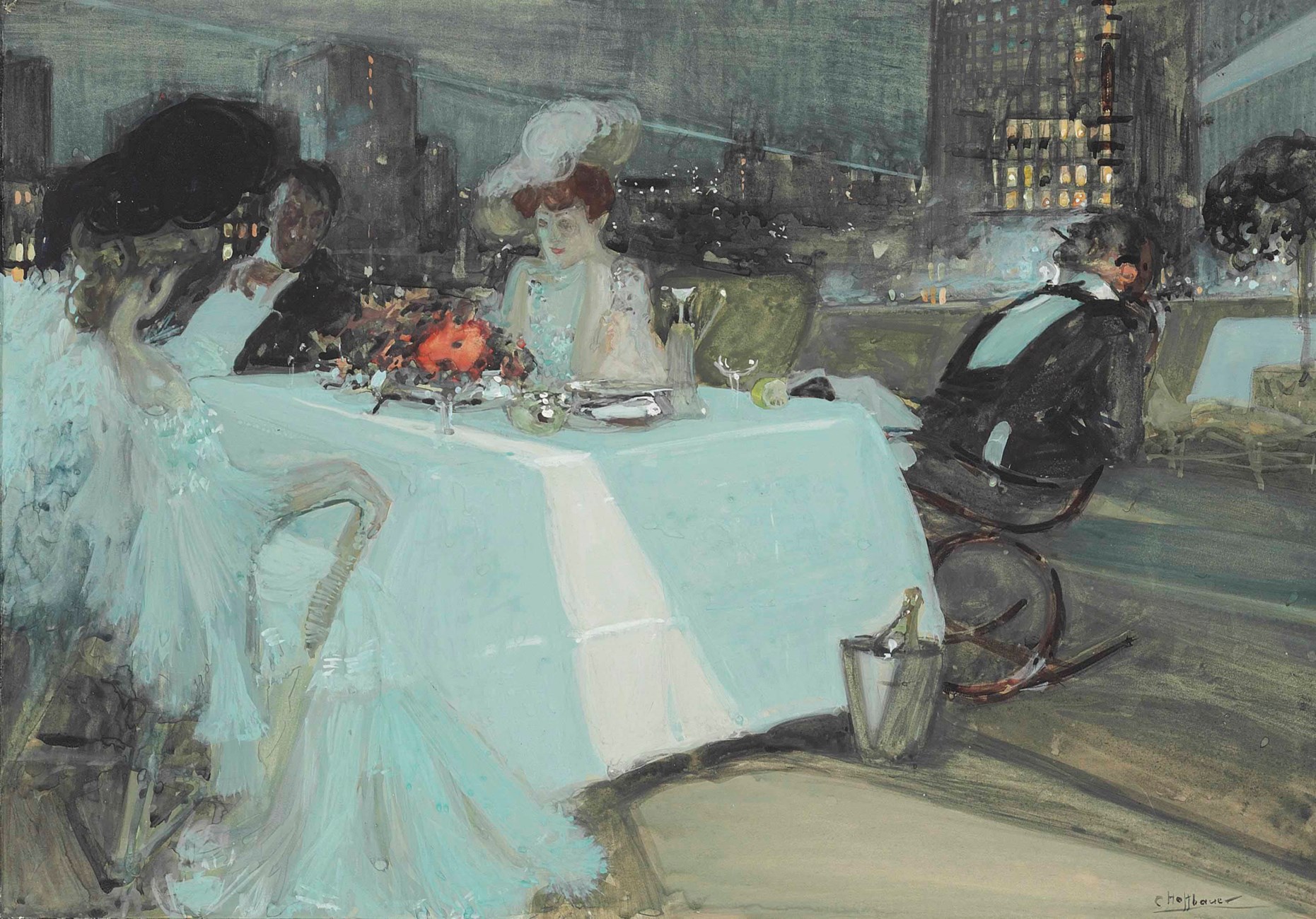 Charles Hoffbauer (1875-1957) , Dîner sur le Toit | Christie's