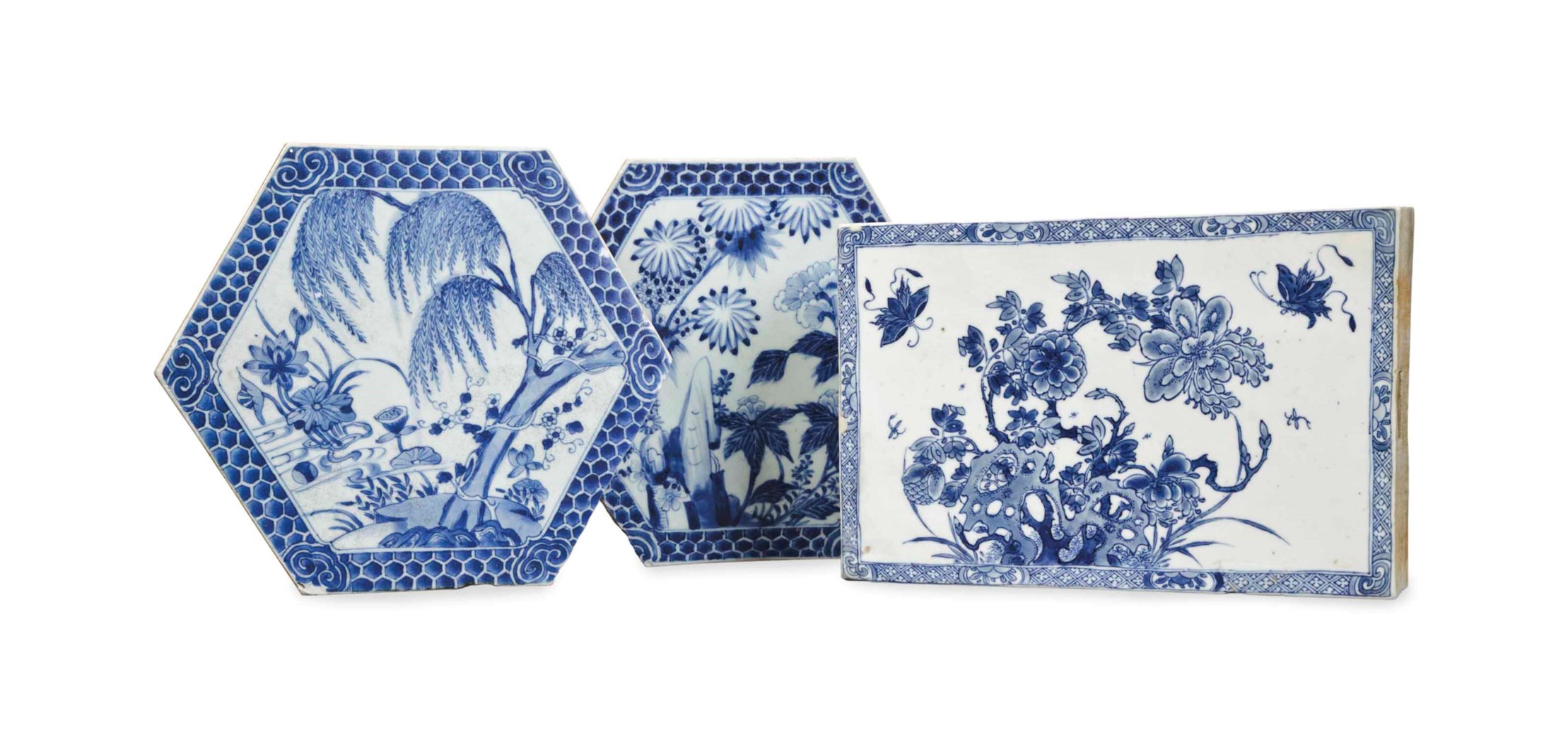 THREE CHINESE BLUE AND WHITE PORCELAIN TILES,, 18TH/19TH CENTURY ...