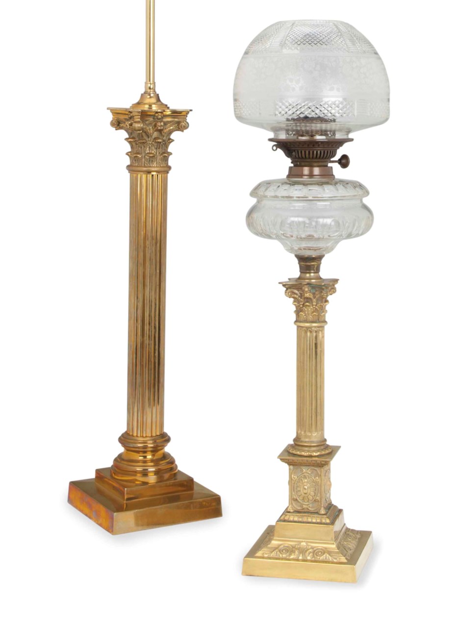 A VICTORIAN GLASS AND BRASS FLUID LAMP,, LATE 19TH CENTURY, THE GLASS ...