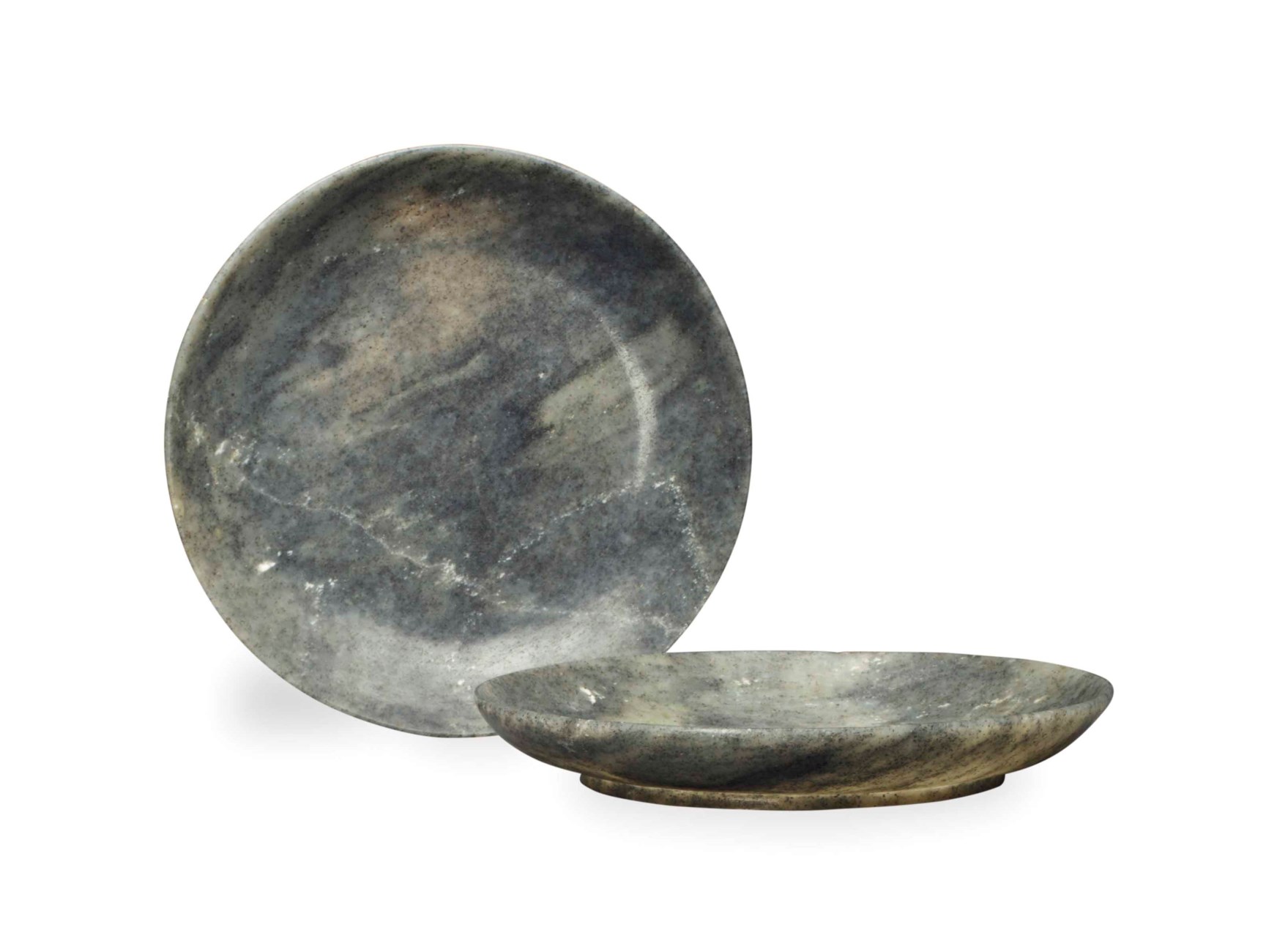 A PAIR OF CHINESE GREY JADE SHALLOW DISHES,
