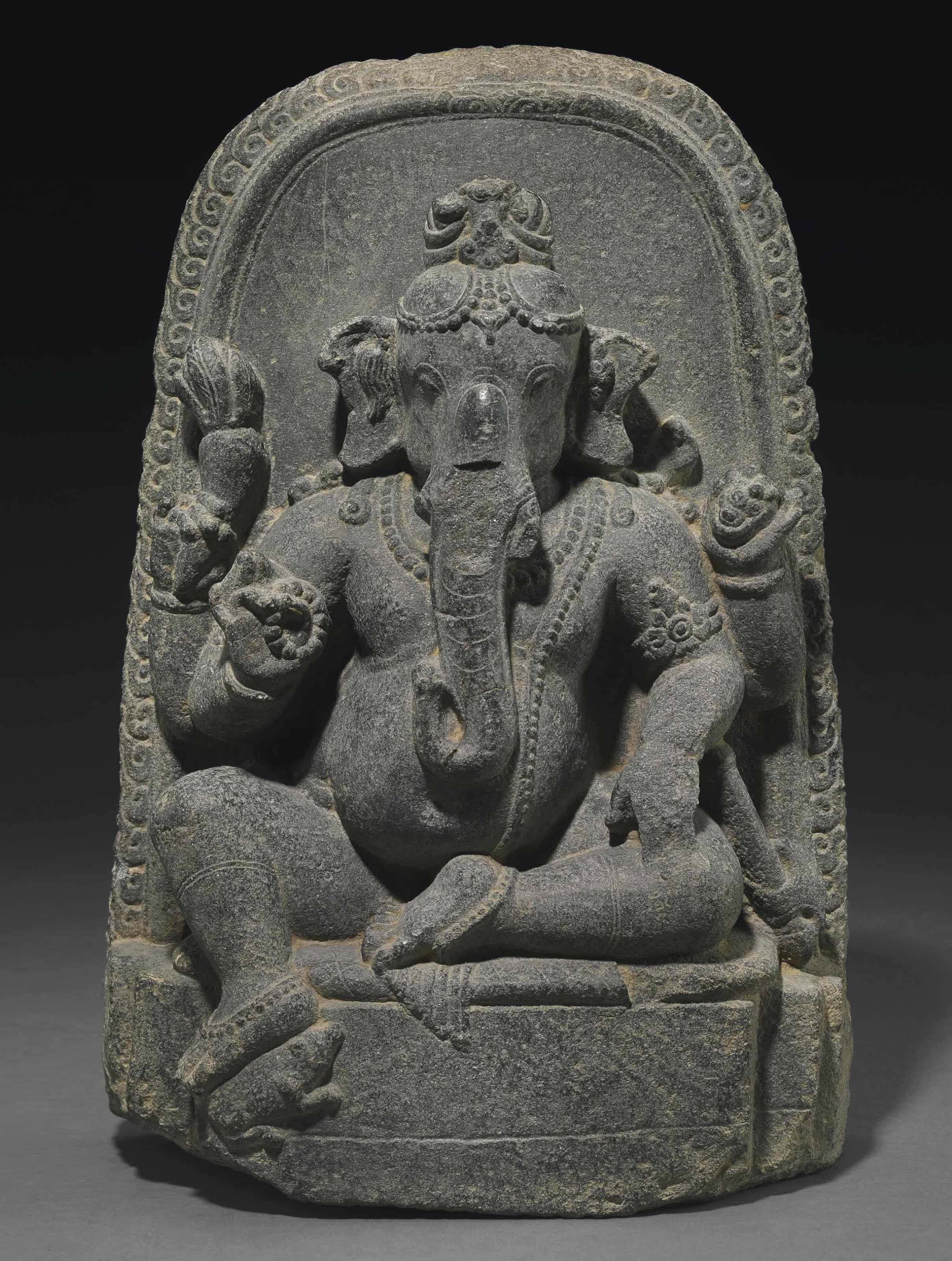 A black stone stele of Ganesha , NORTHEASTERN INDIA, PALA PERIOD, 10TH ...