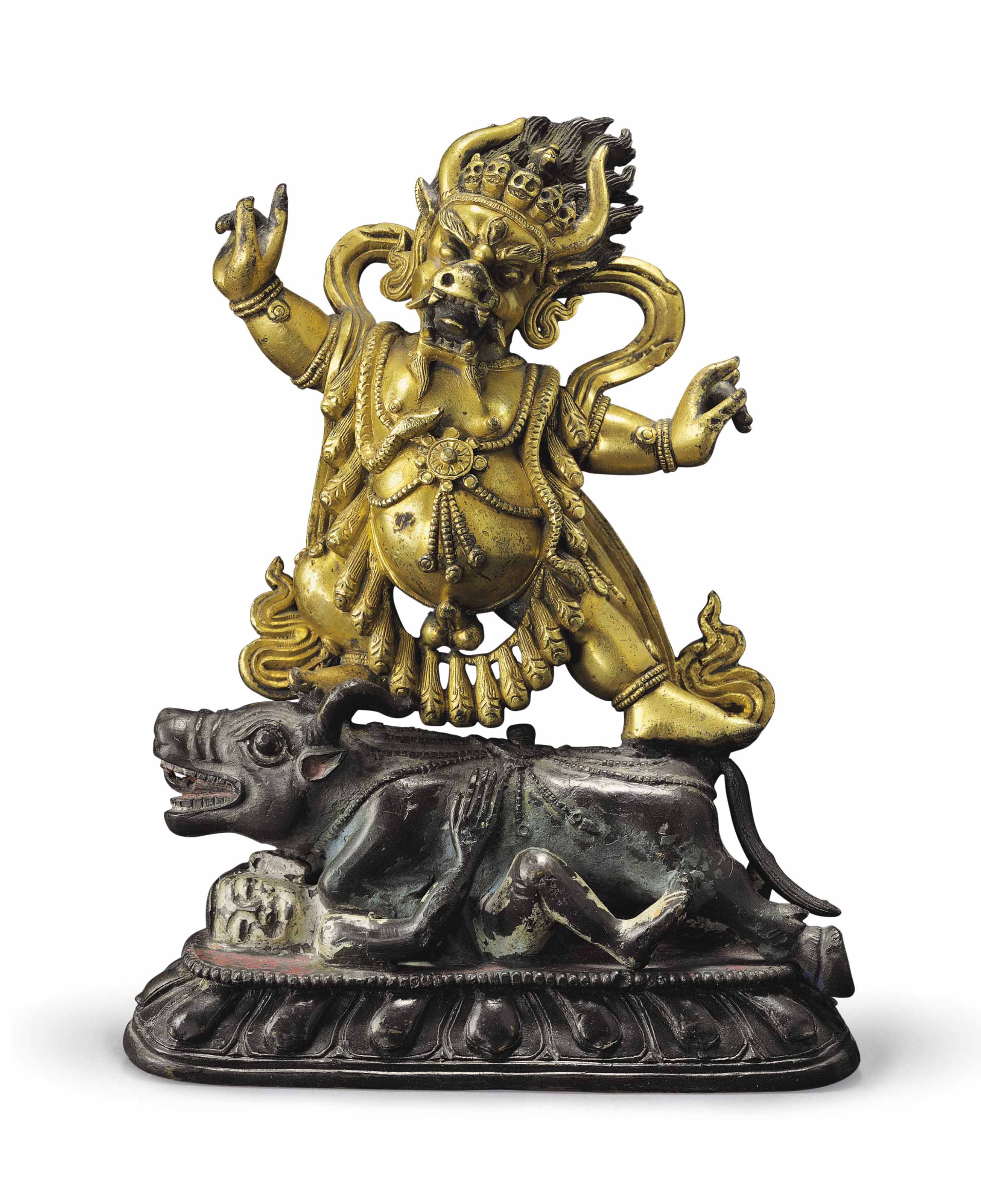 A gilt bronze figure of Yama Dharmaraja