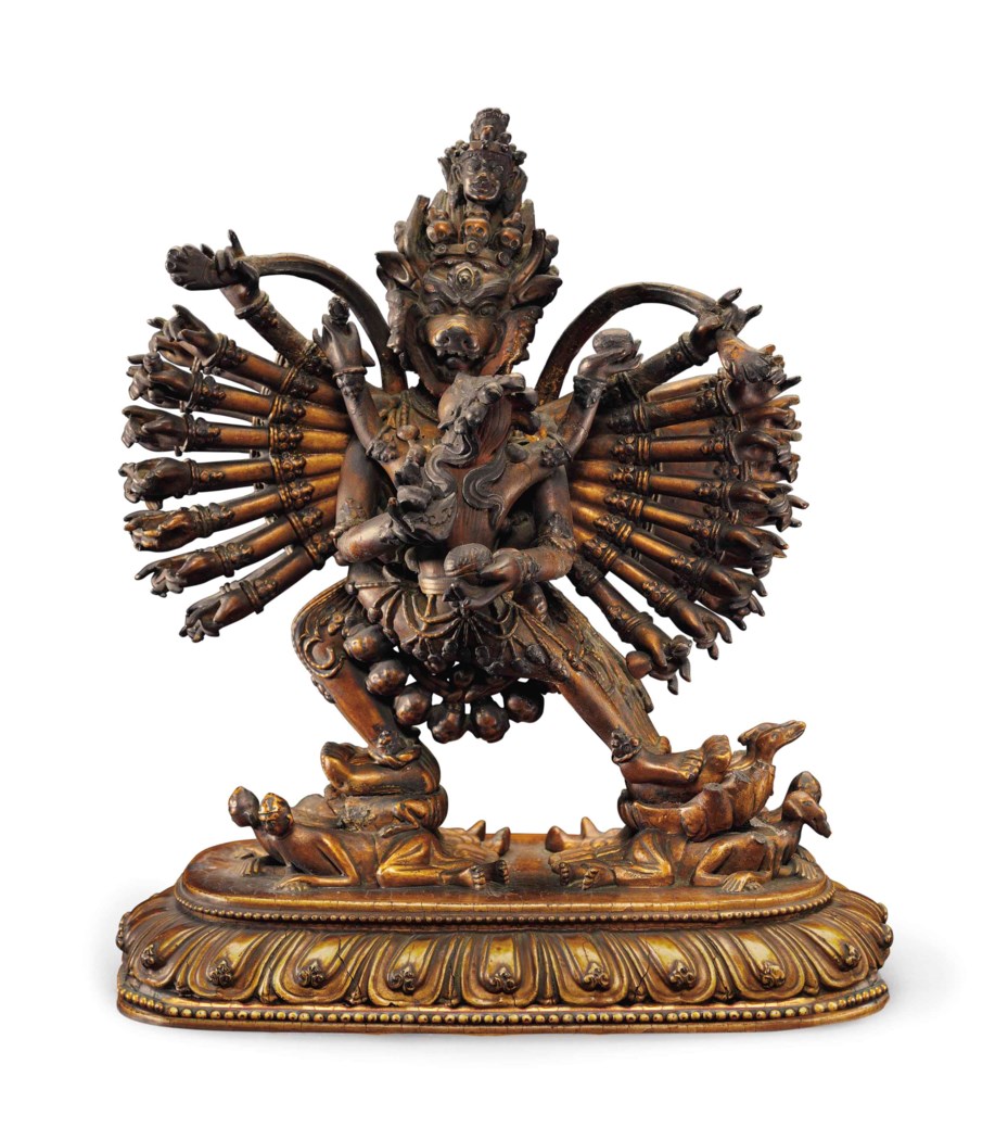 A gilt wood figure of Vajrabhairava with Vajra Vetali, TIBETO-CHINESE ...