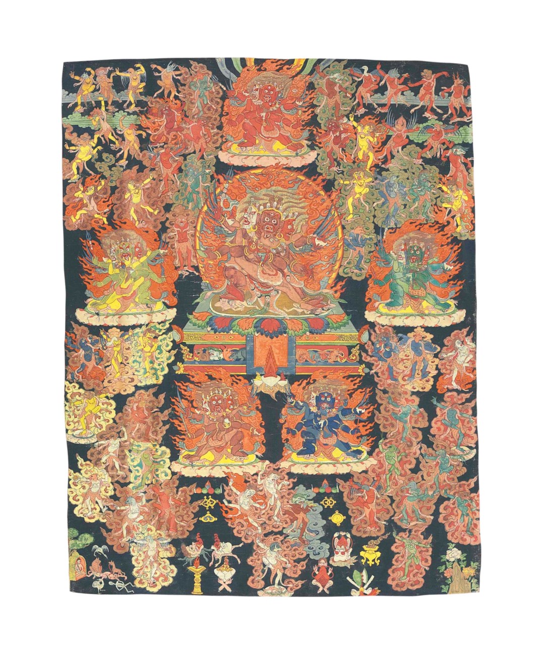 A painting of the 58 Wrathful Deities of the Guhyagarbha Tantra, TIBET ...