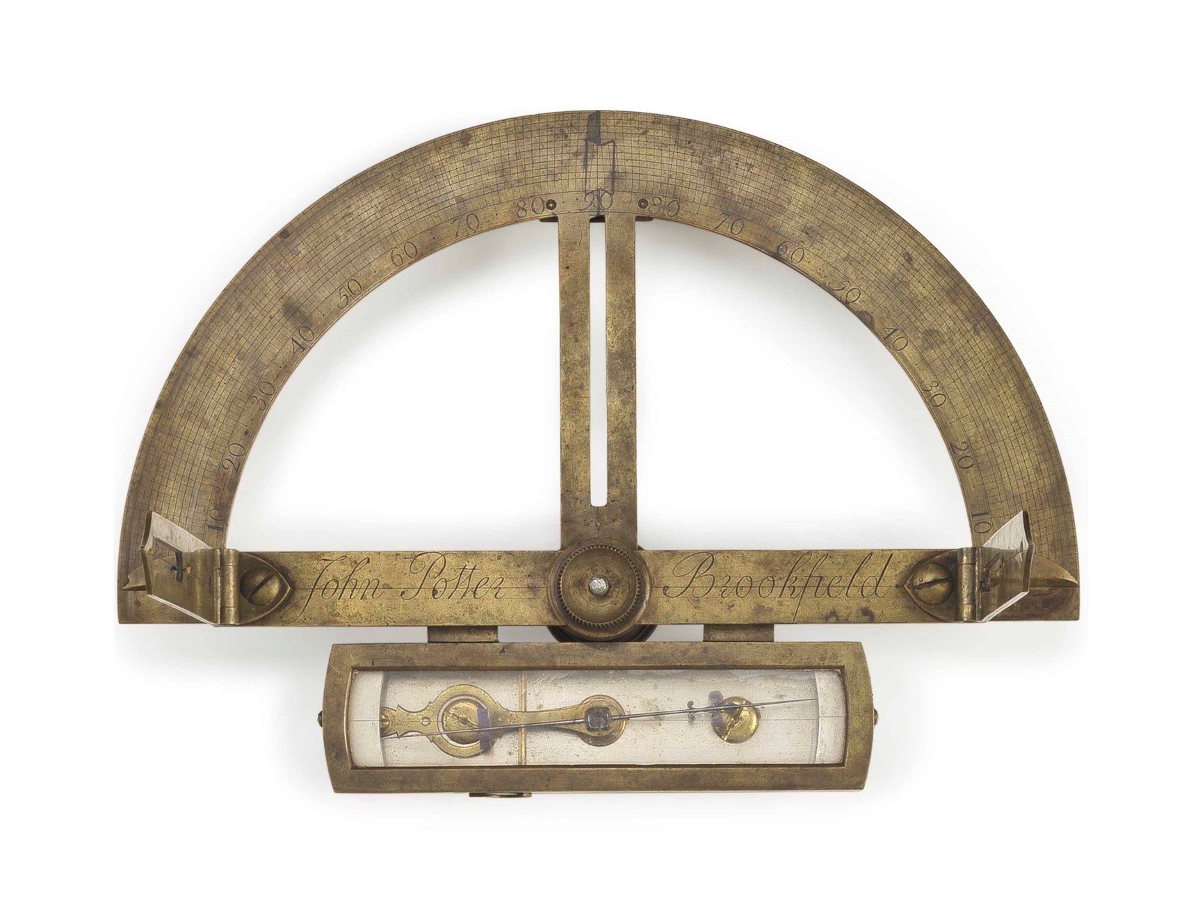 A BRASS SURVEYOR'S SEMI-CIRCUMFERENTOR, SIGNED BY CAPTAIN JOHN POTTER ...
