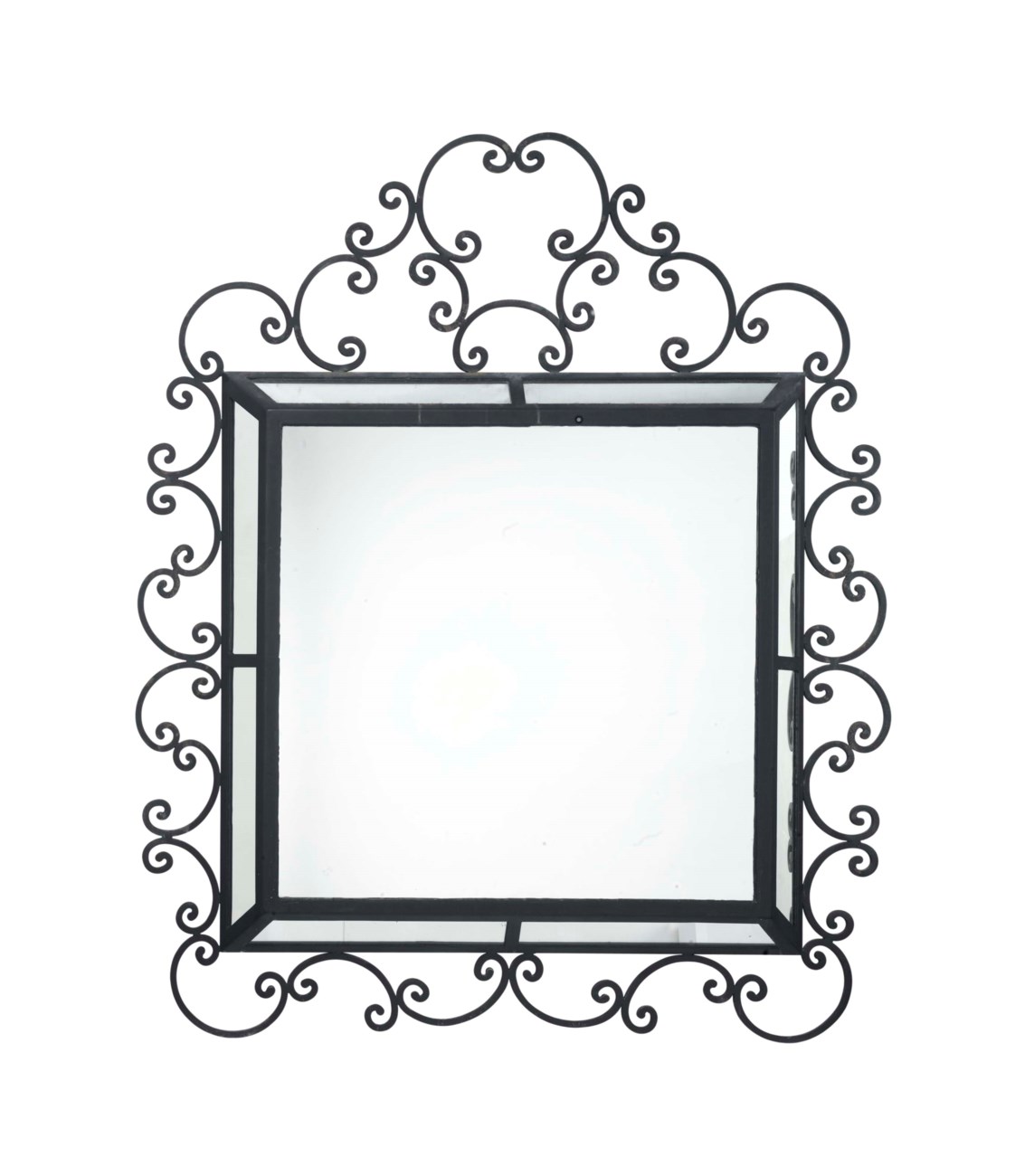 A WROUGHT IRON MIRROR,