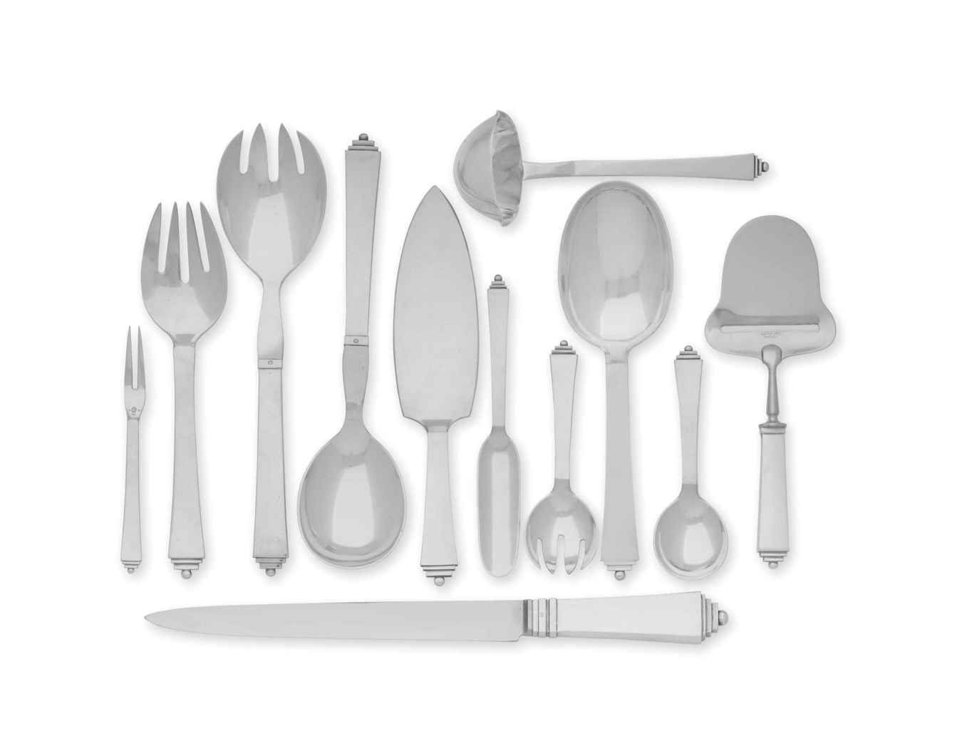 A GROUP OF TWELVE DANISH SILVER SERVING PIECES, MARK OF GEORG JENSEN ...