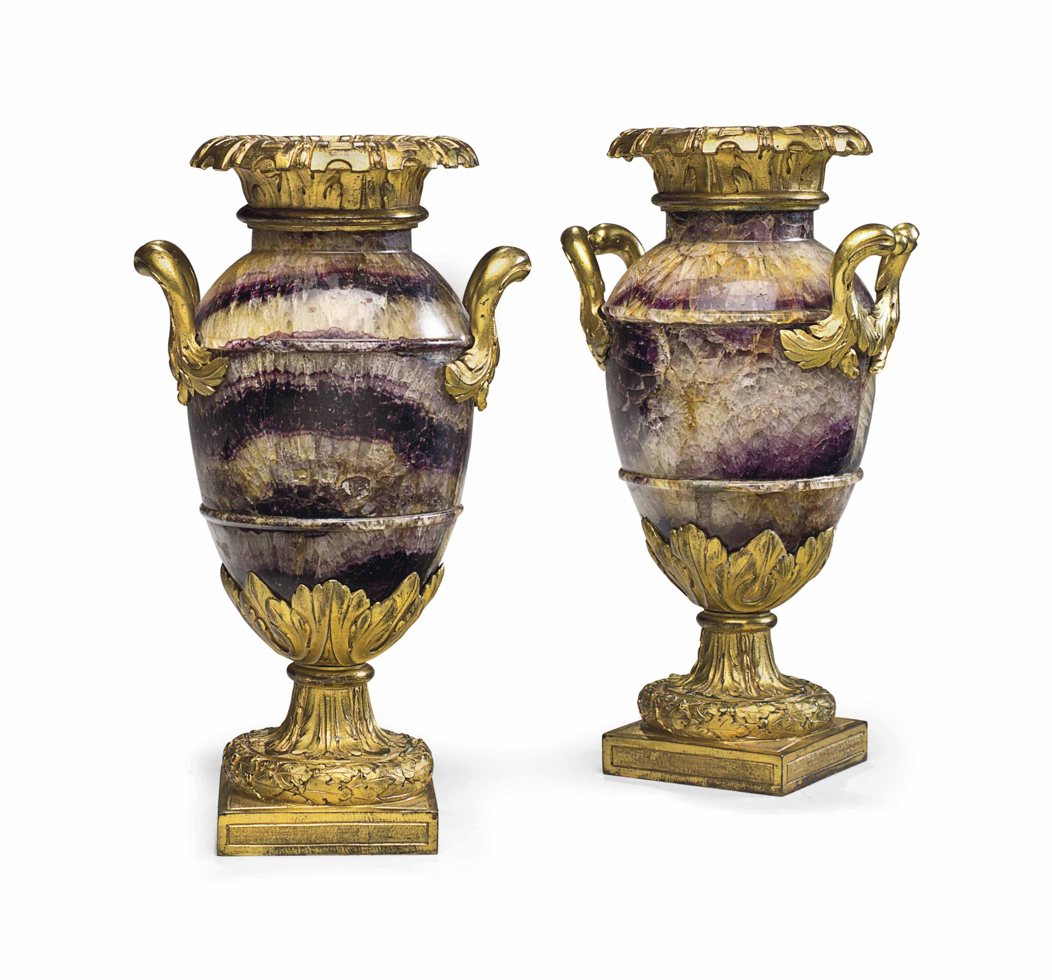 A PAIR OF LATE LOUIS XV ORMOLU-MOUNTED BLUE JOHN VASES , CIRCA 1770 ...