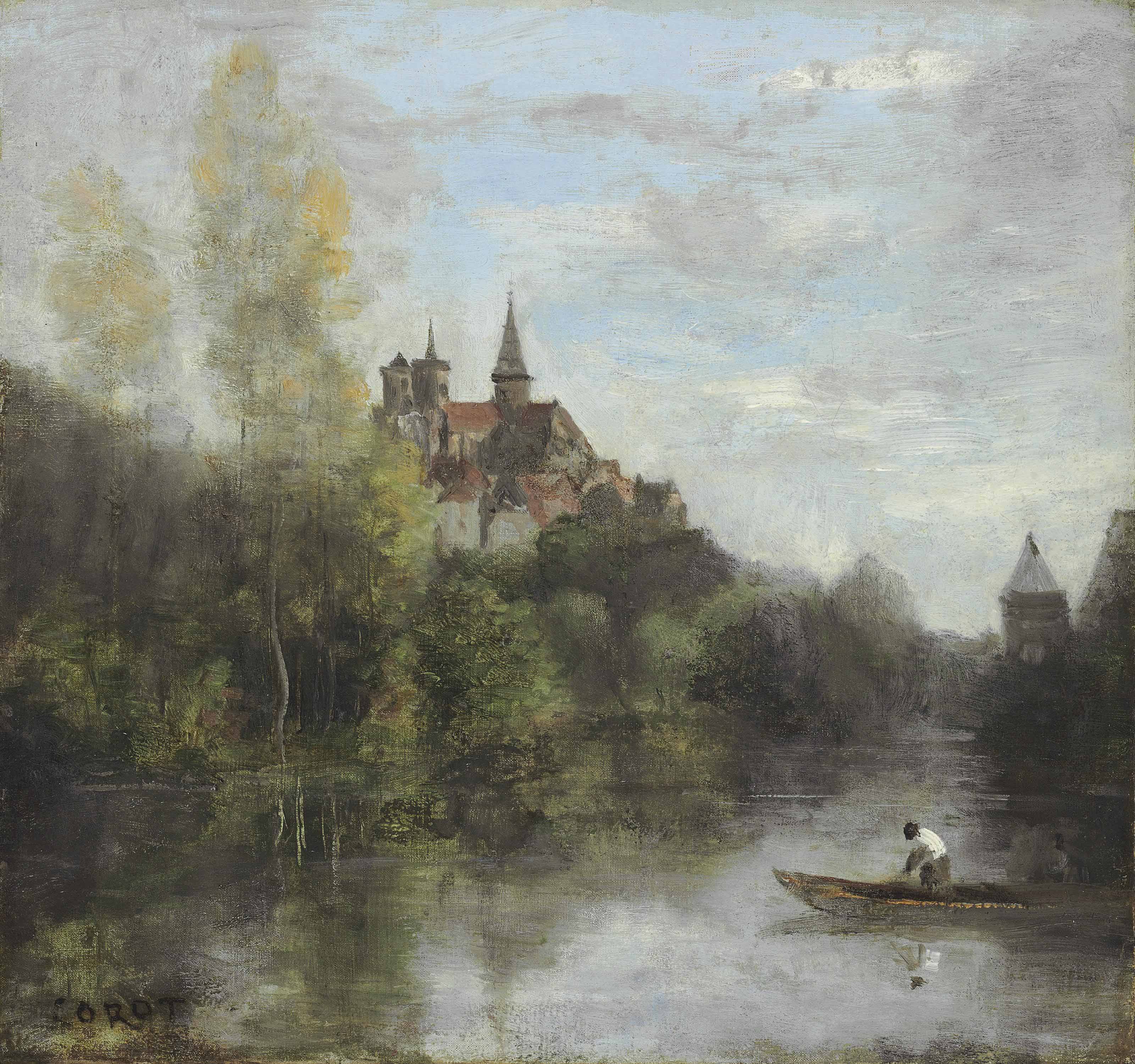 Jean-Baptiste-Camille Corot (French, 1796-1875) , Semur – Le cathédrale ...