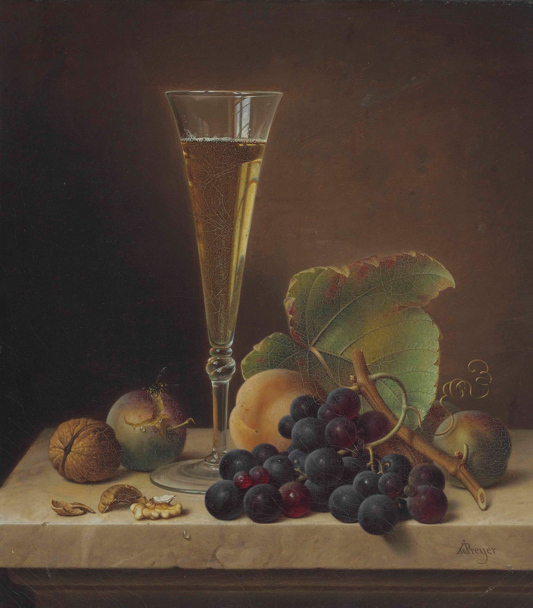 Johann Wilhelm Preyer (German, 1803-1889), Still Life of Fruit, Walnuts ...