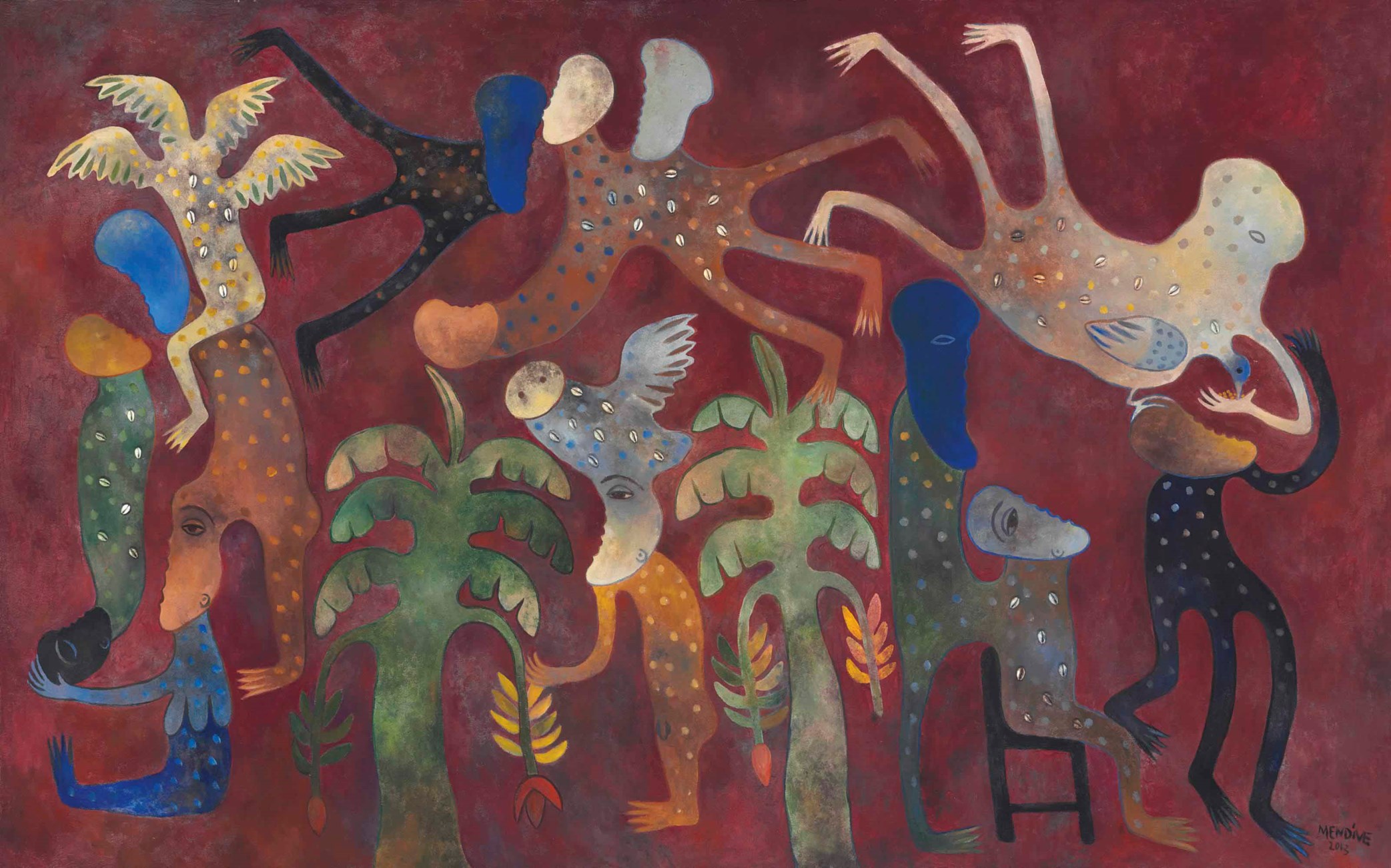 Manuel Mendive (Cuban b. 1944), Sijú platanero (Cuban pygmy owl ...