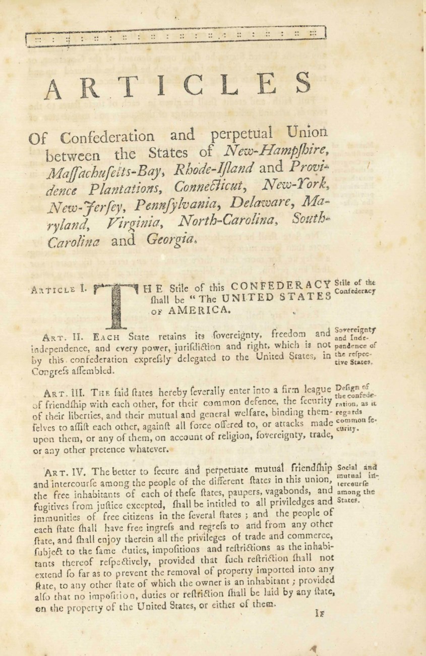 [CONFEDERATION.] Articles of Confederation and Perpetual Union between ...