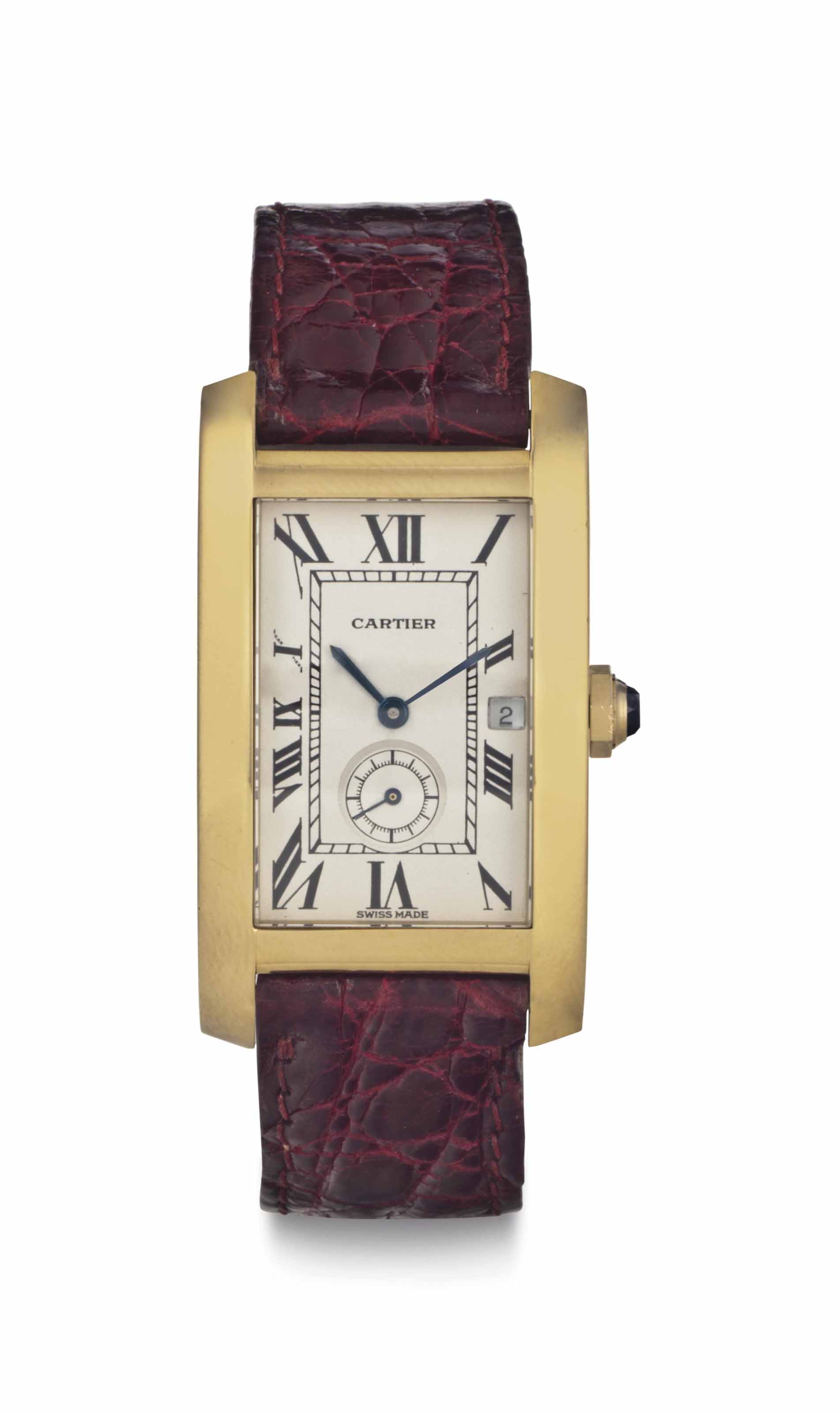 Cartier. An 18k Gold Rectangular Wristwatch