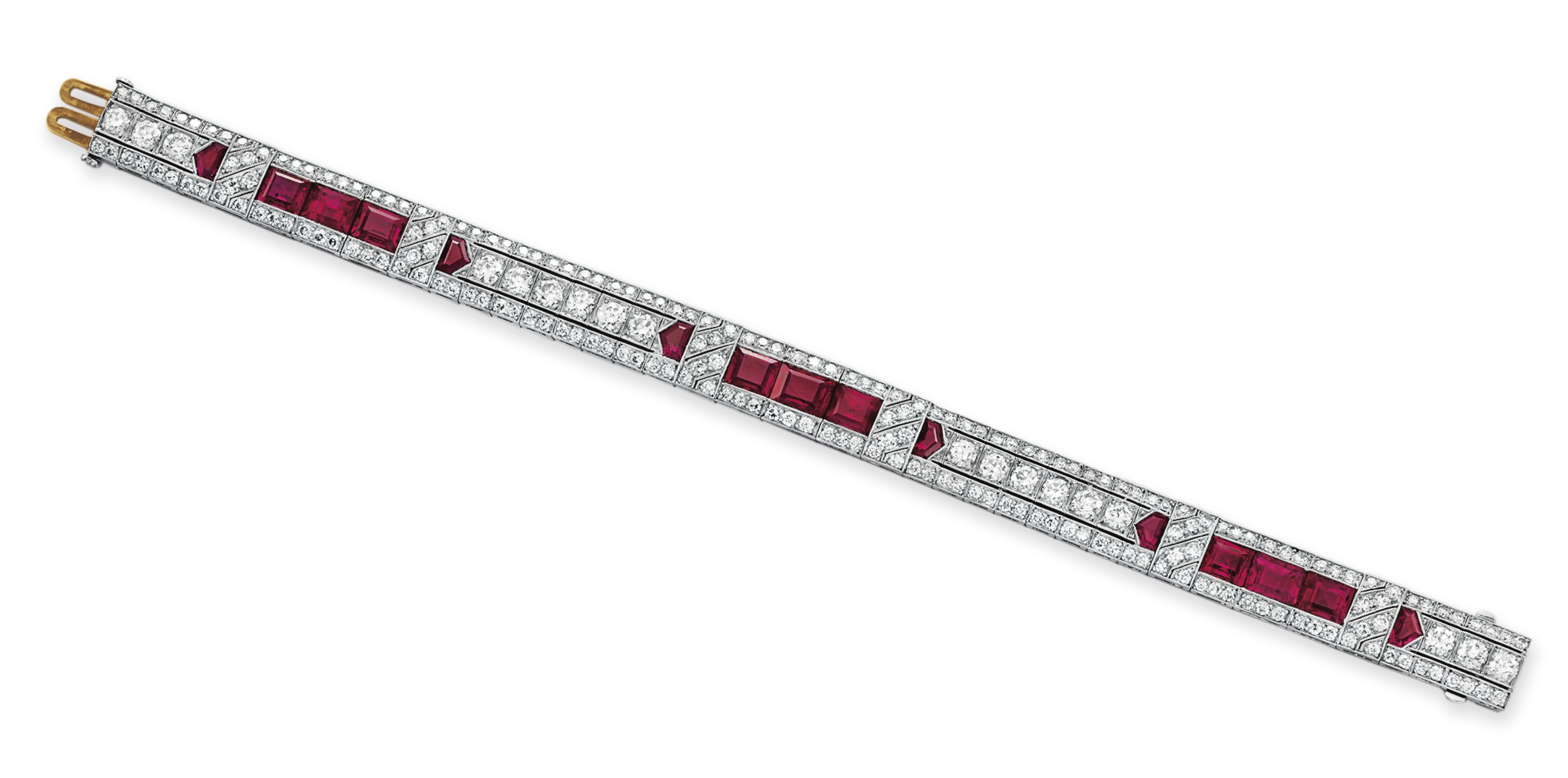 AN ART DECO DIAMOND AND RUBY BRACELET, BY TIFFANY & CO.
